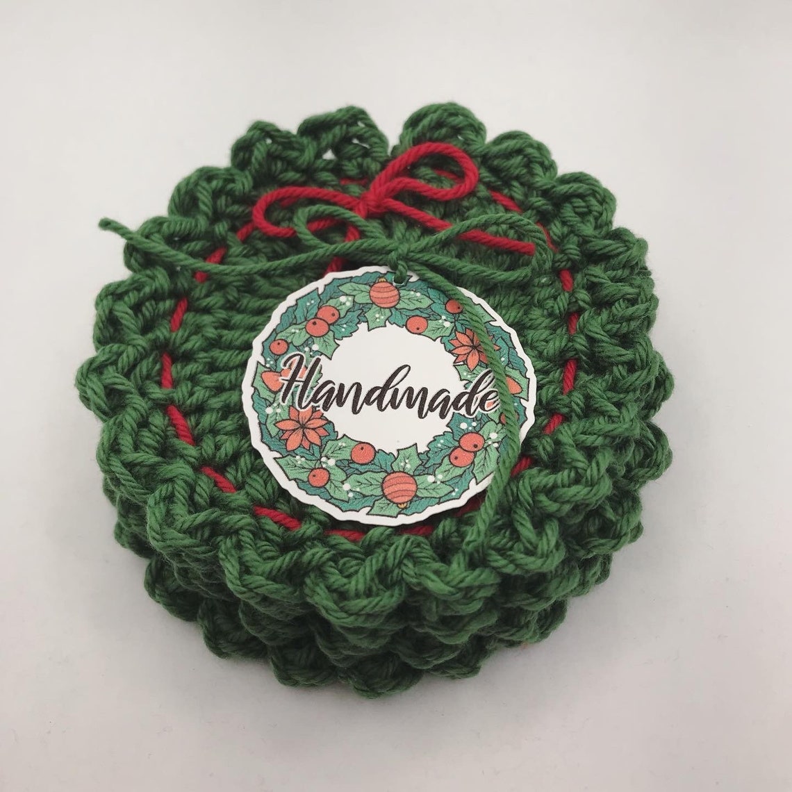 Christmas wreath coaster set 4 wreath coasters made with | Etsy