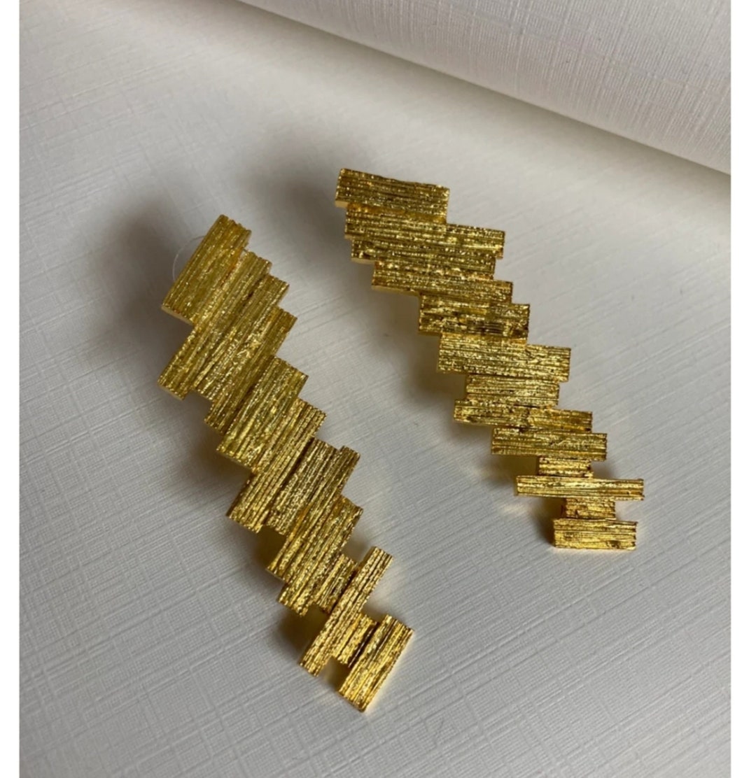 Gold Oversize Fall Earring, Hammered Earring, Texture Earring, Women ...