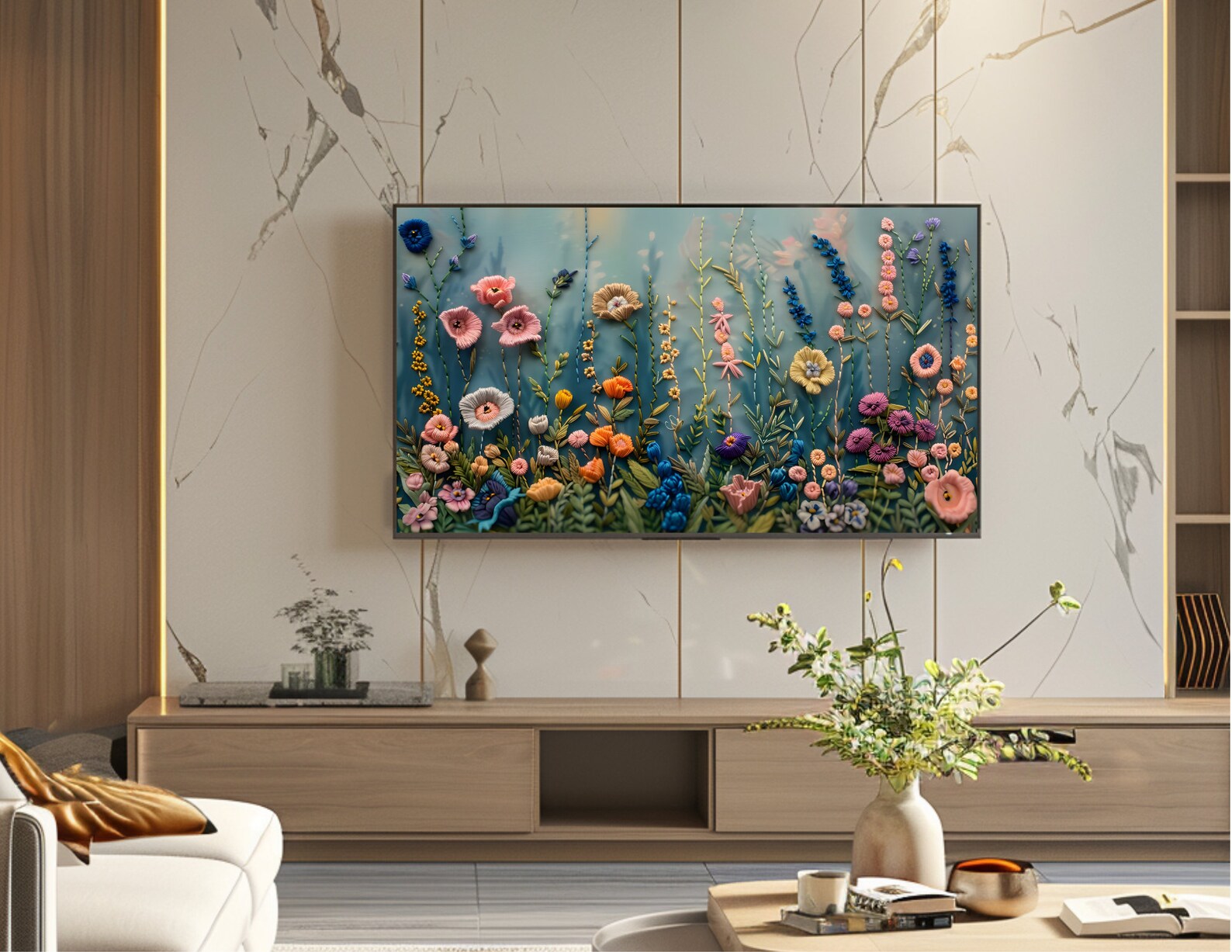 Spring Frame TV Art Instant Download | Wildflower Floral One Embroidery ...