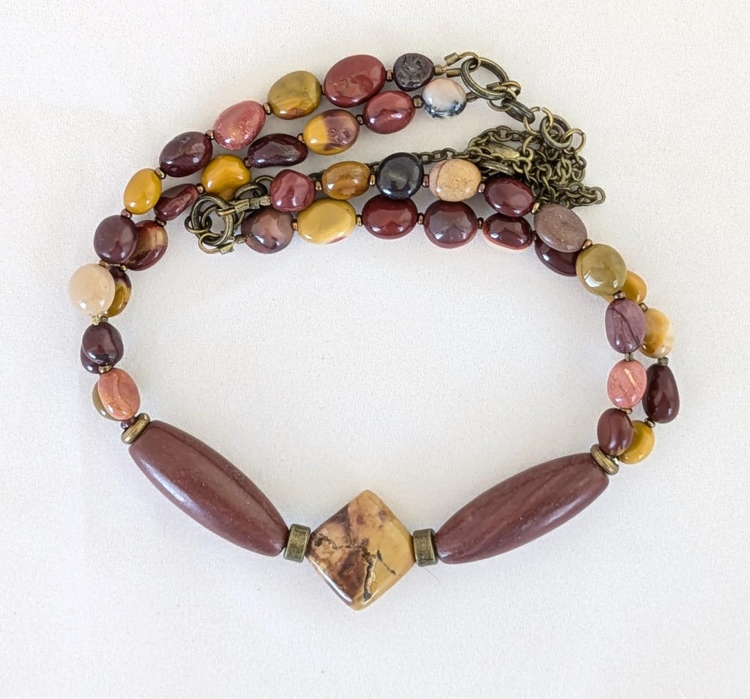 Australian Mookaite Double Strand Necklace With Bronze Chain, Red ...