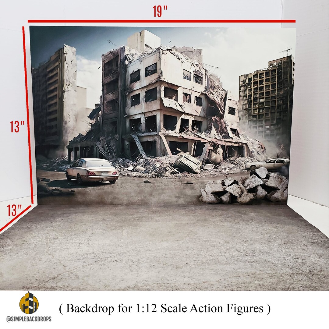 Destroyed City Backdrop / Diorama Size 13x19 for Action Figures of 1:12 ...