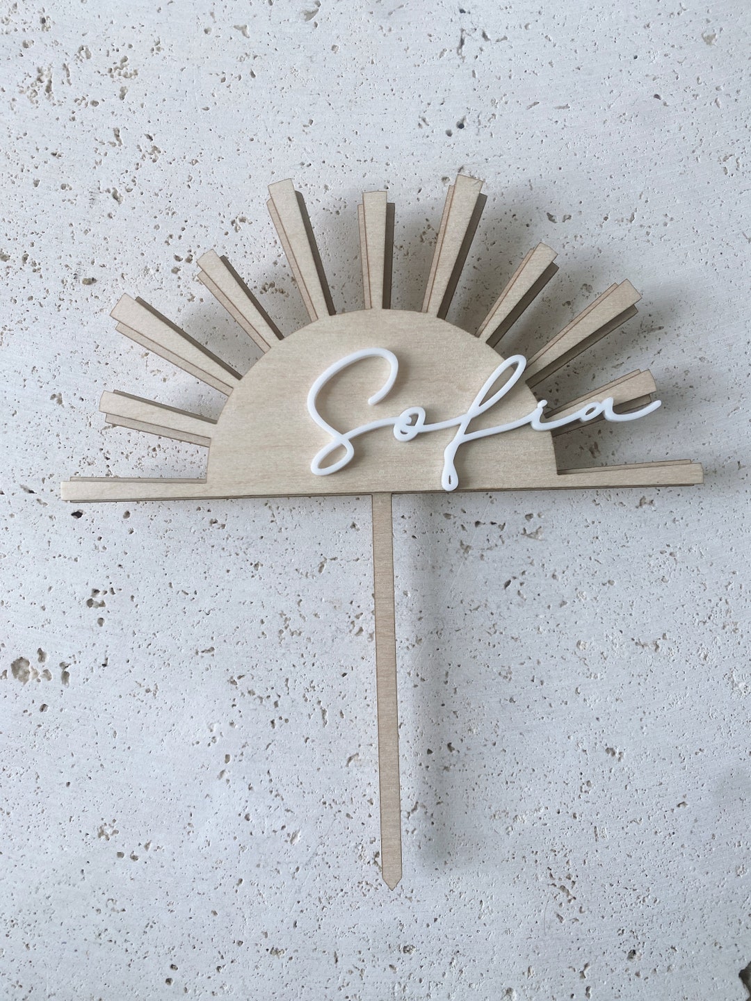 Natural Sun Cake Topper | Wooden Laser Cut 3D Half Sun | First Birthday ...