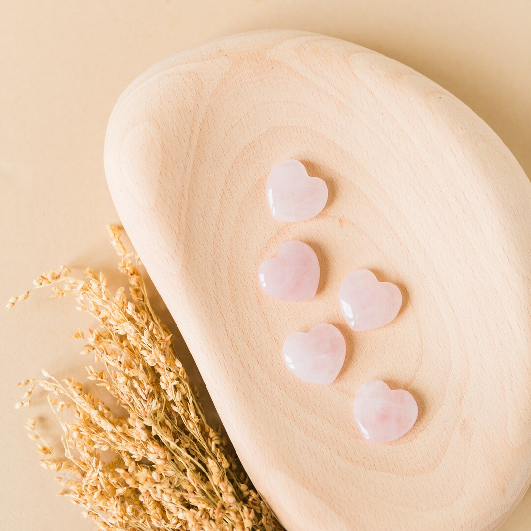 Heart Shape Mini Rose Quartz Tiny Pink Pocket Crystal Hearts Raw Rose ...