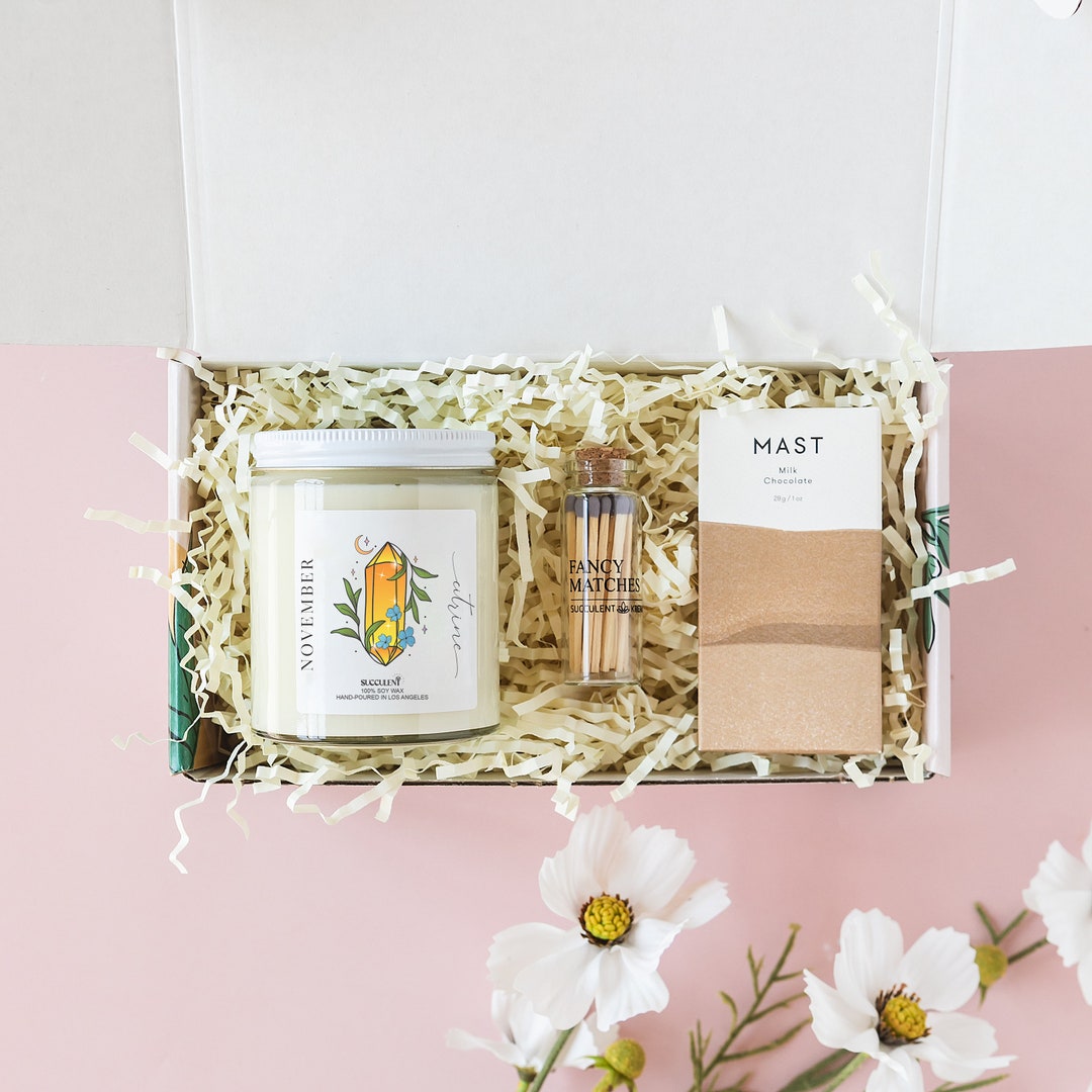 October Birthday Gift Box, Birth Stone Candle Birthday Stone Box ...