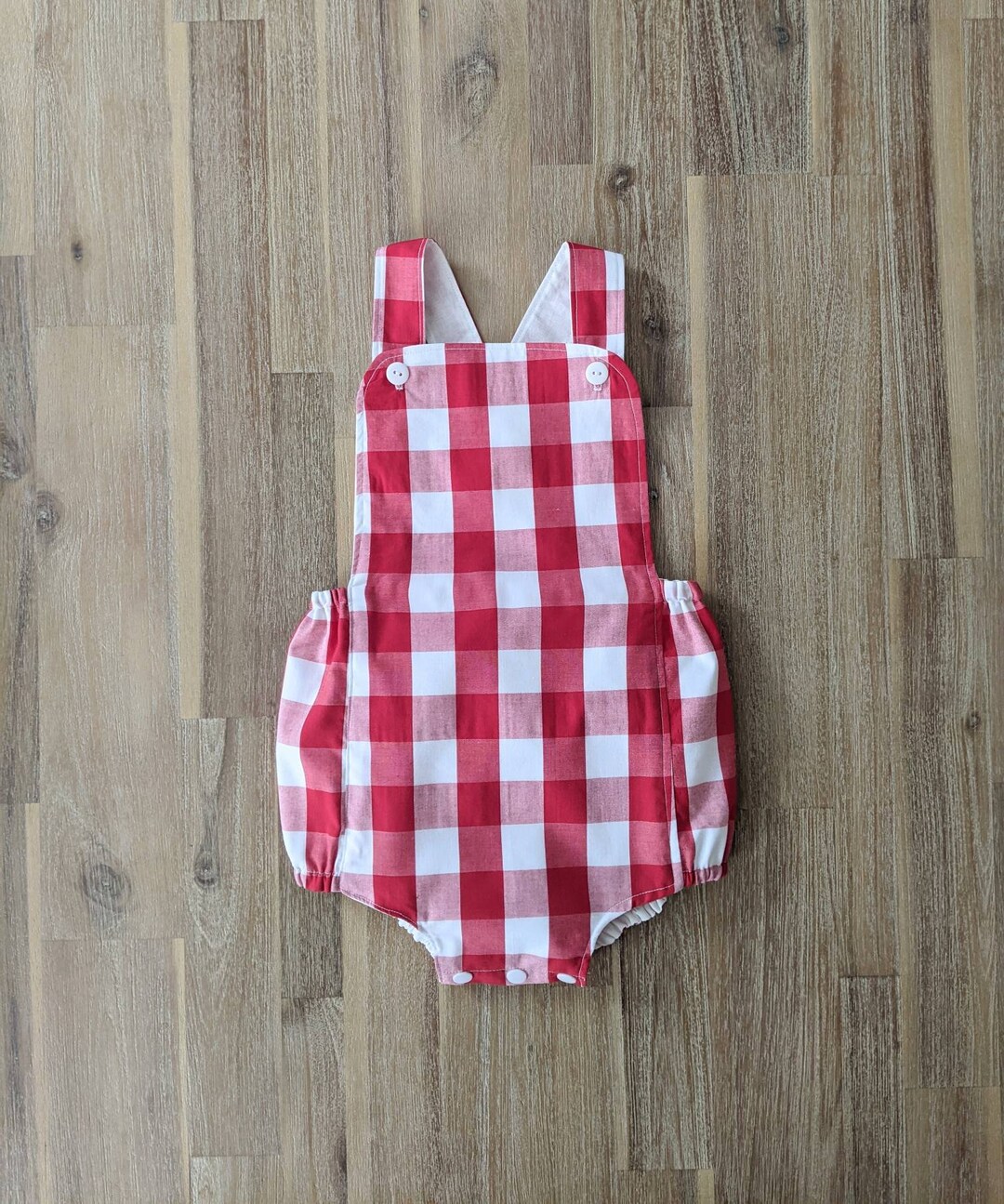 Kids Gingham Romper // Cross Back // Red // White // Christmas // Baby ...