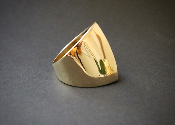 Bold, Modern, Architectural 14k Gold Ring - Gem