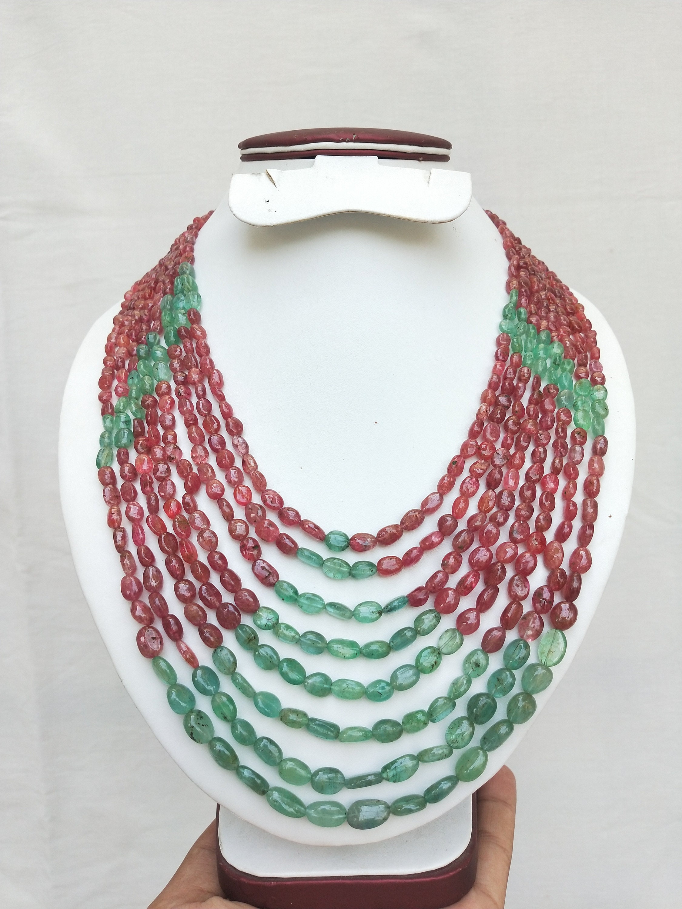 24" Precious Emerald & Burmese Spinel Shaded Graduated Necklace ~~ 8 ...