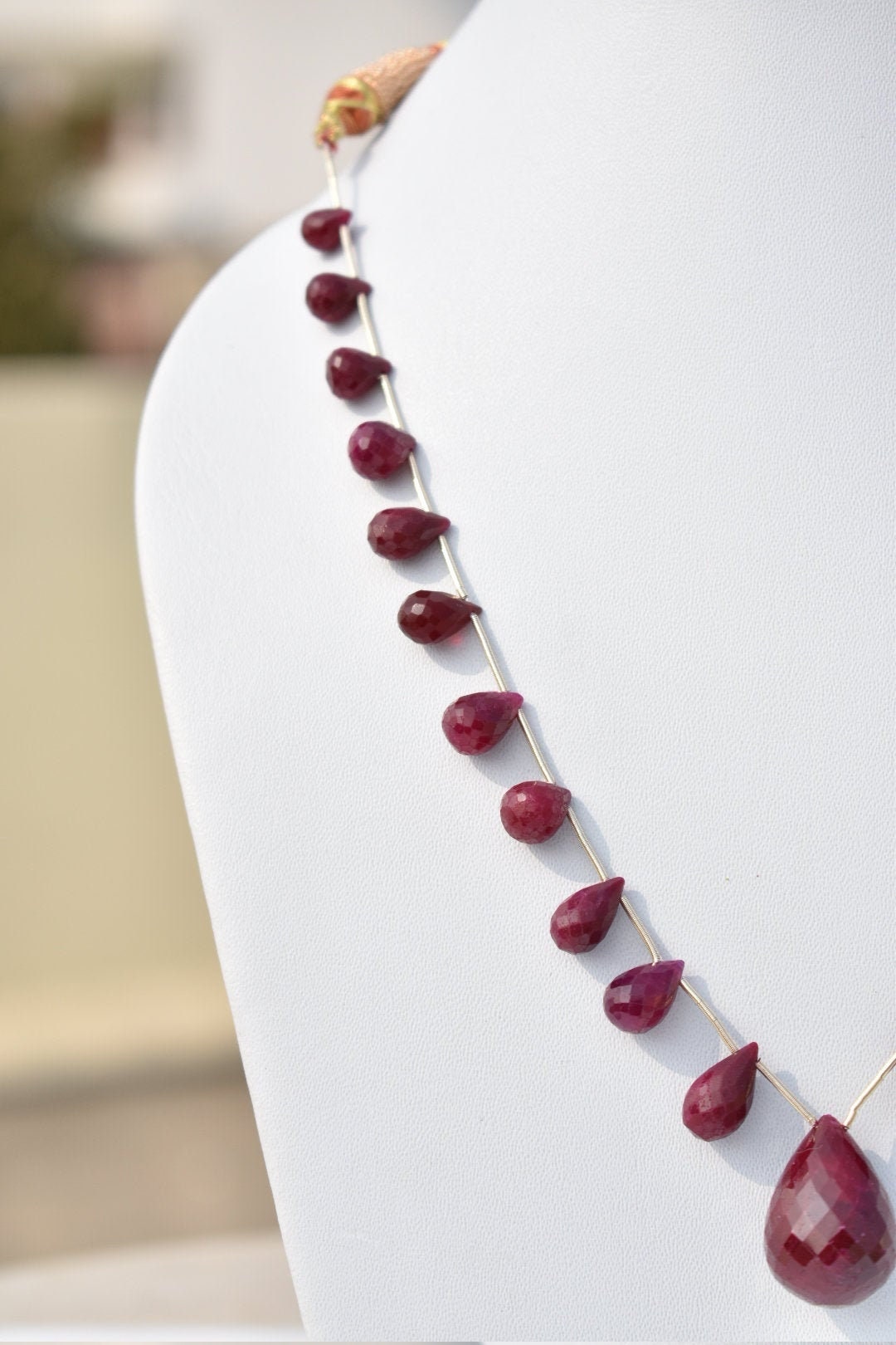 Natural Ruby Drops Necklace \\ Precious Real Ruby \\ Drop Faceted \\ 1 ...