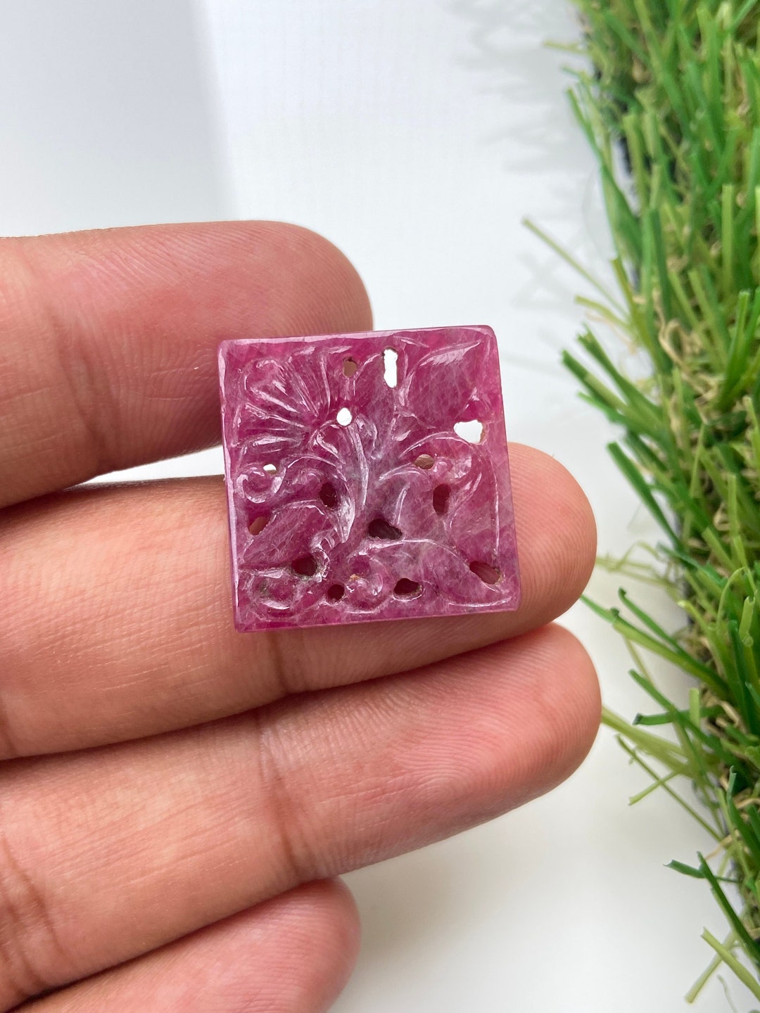 16 Cts Vintage Natural Ruby Hand Engraving Gemstone ~ Old Floral ...