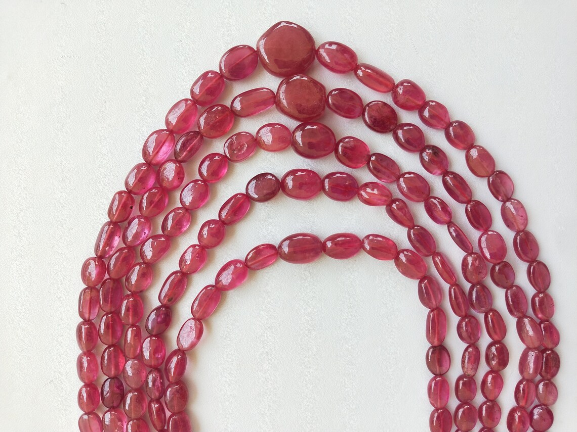 Precious Ruby Necklace Precious Ruby Oval Beads 5 Strand | Etsy
