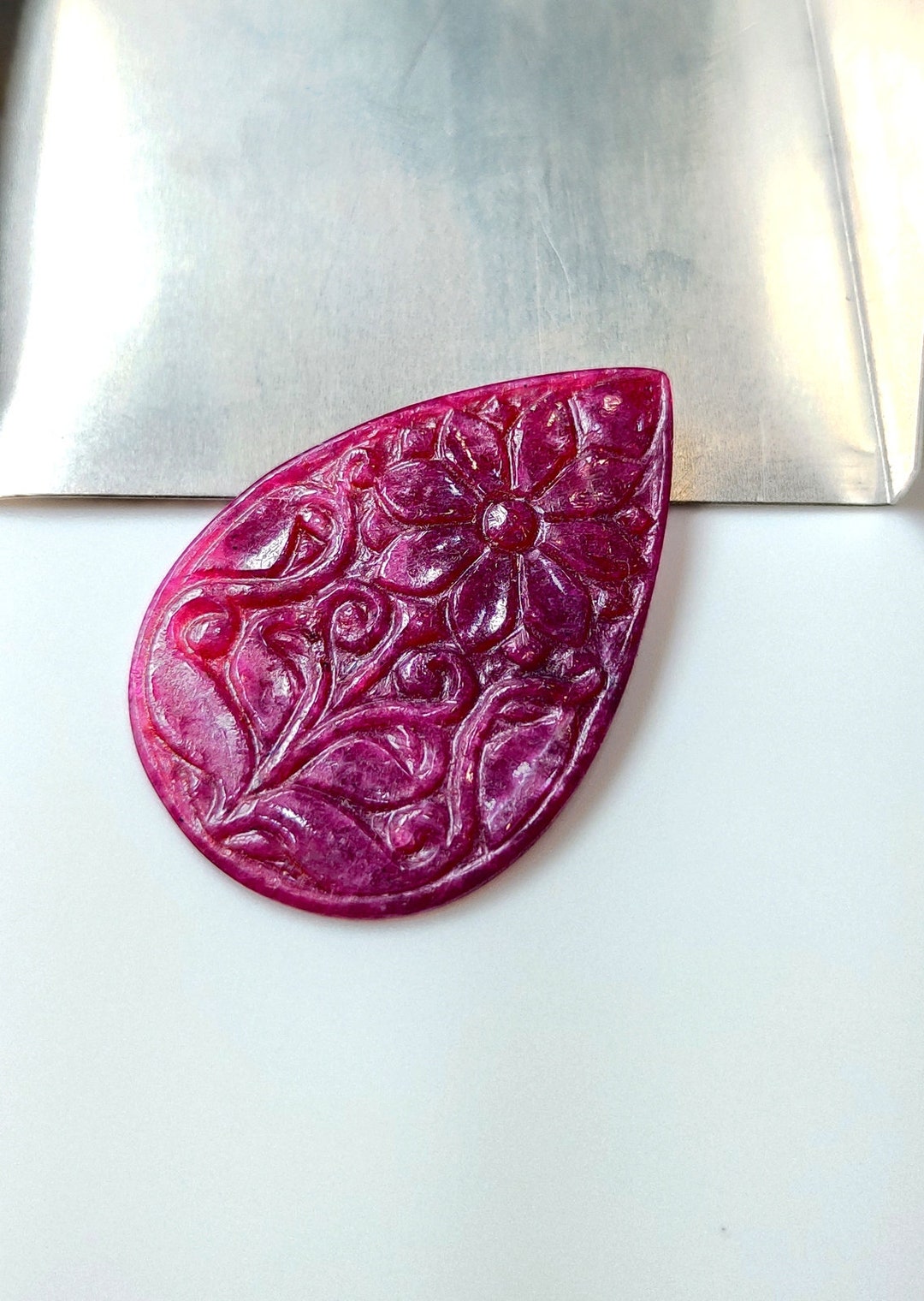 Natural Ruby Carving Pear Shape, 100% Natural Ruby, Handmade Carving ...