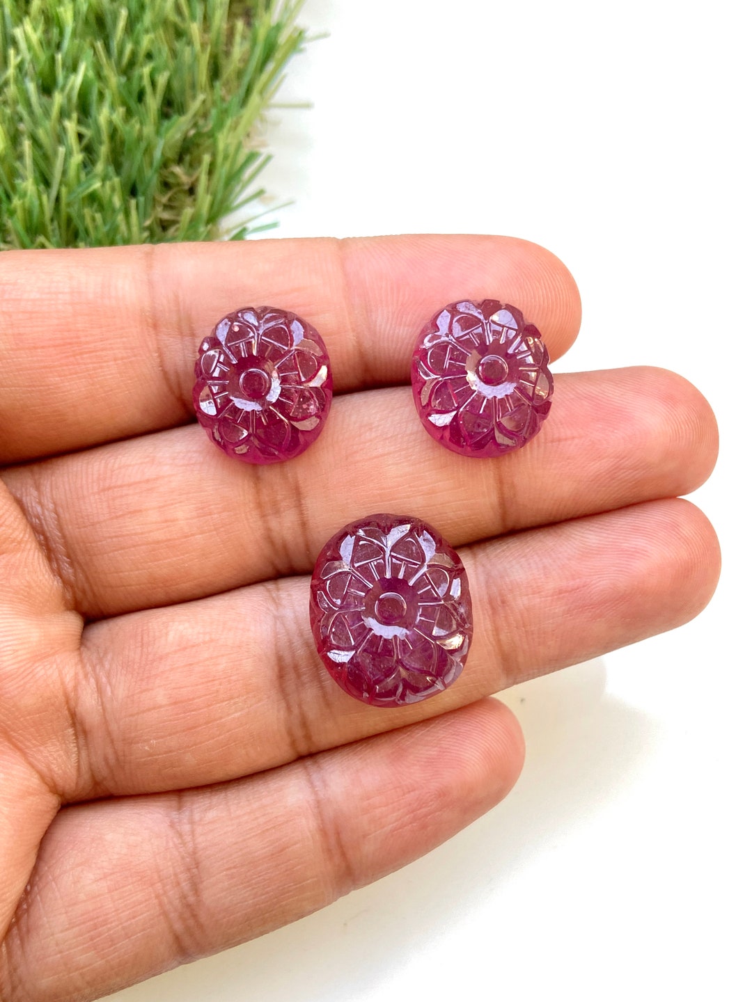 AAA Quality Ruby Carved Layout Use for Making Jewelry, 3 Pieces Earring ...
