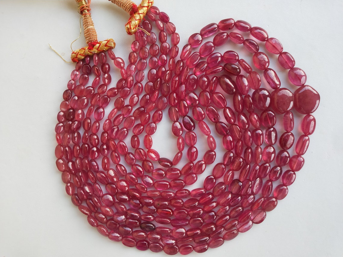 Precious Ruby Necklace Precious Ruby Oval Beads 5 Strand | Etsy