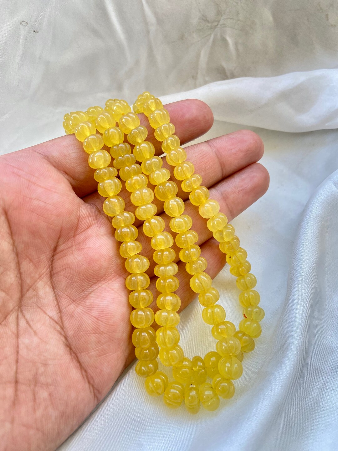 Gorgeous Yellow Color Beautiful Dyed Quartz Carved Melon Gemstone ...