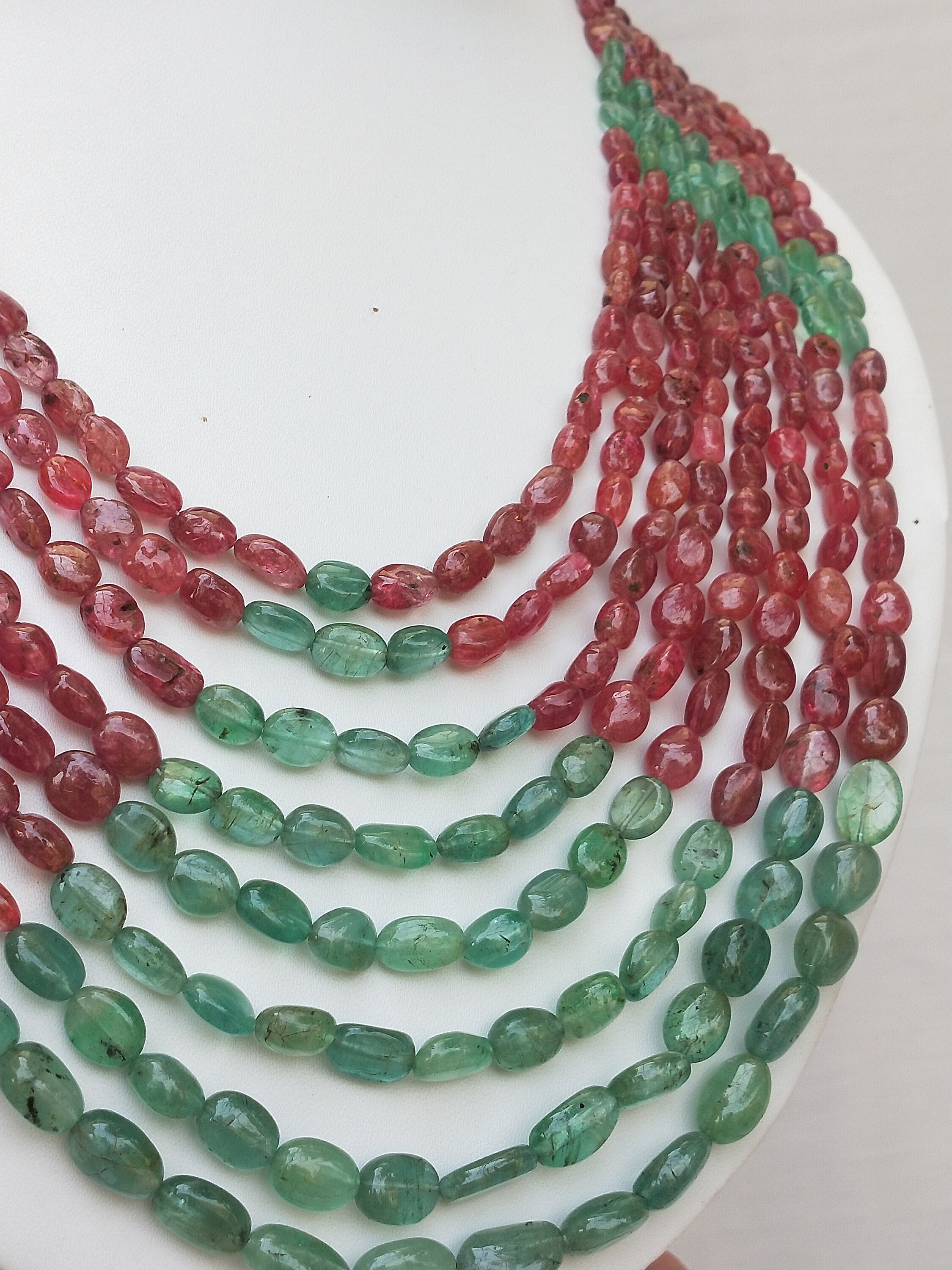 24" Precious Emerald & Burmese Spinel Shaded Graduated Necklace ~~ 8 ...