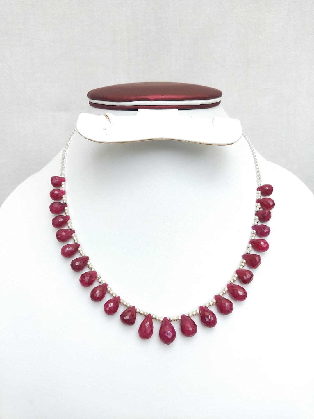 Ruby Drops Necklace Precious Ruby Teardrops Trussed With Brass Chain 18 ...
