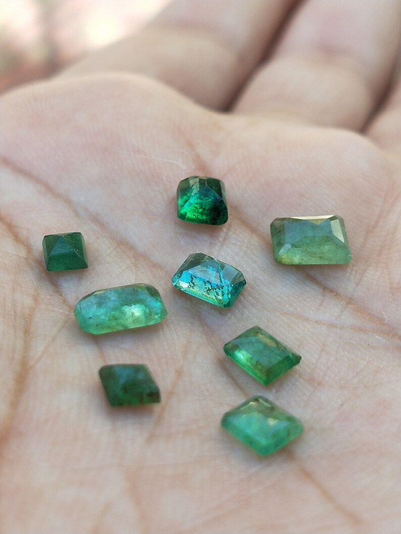 8 Pc Natural Emerald Rectangle/square Cut Faceted Stones 5 | Etsy