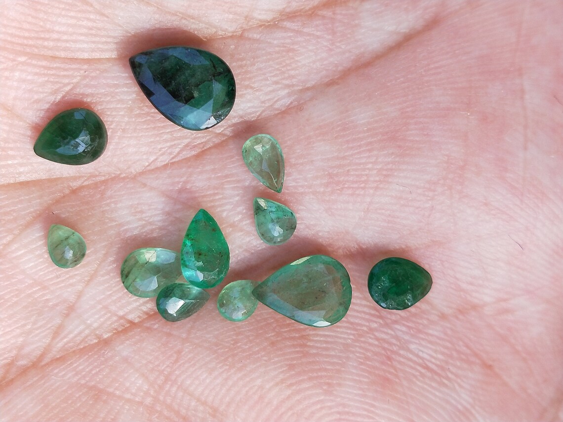 10 pc Natural Emerald pear Cut Faceted Stones 4 Carat | Etsy
