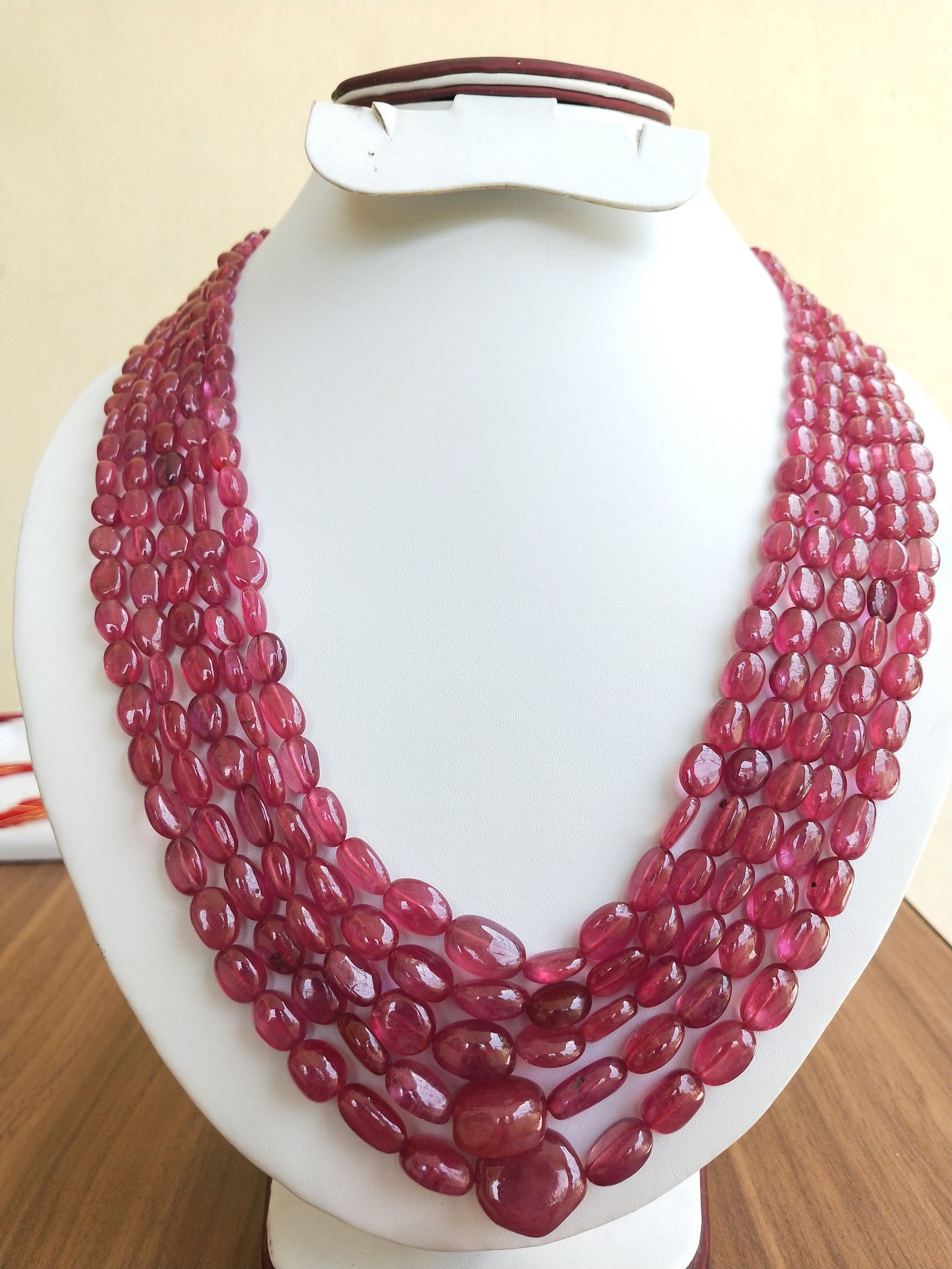 Precious Ruby Necklace Precious Ruby Oval Beads 5 Strand | Etsy