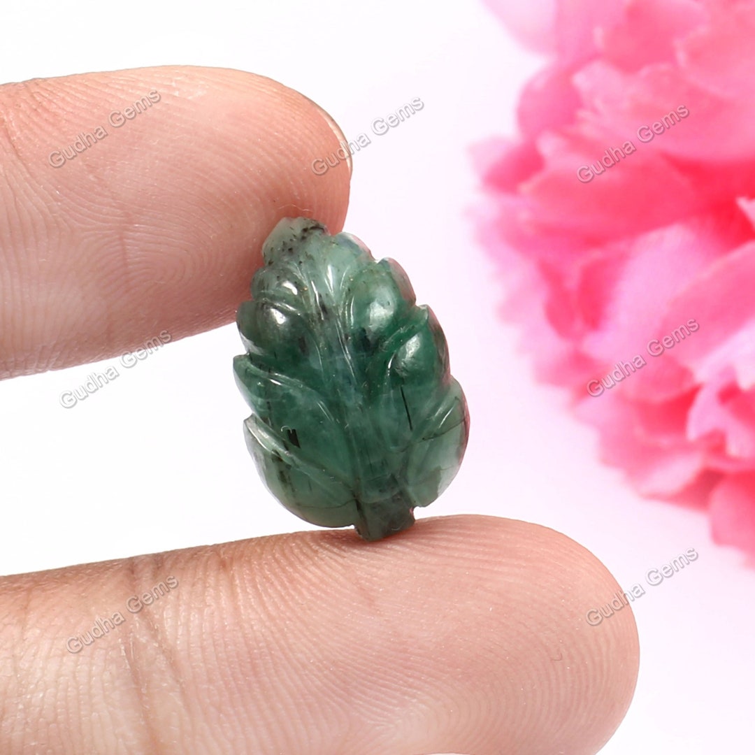 9.70 CRT Unique Leaf Carved Emerald Gemstone, 18x11x7 Mm Handmade ...
