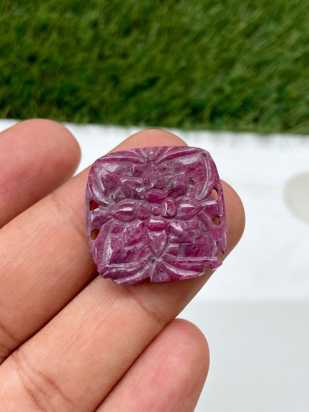 100% Natural Real Ruby Carving Gemstone ~~ 28.55 Carat, 25x25x3.5 Mm ...