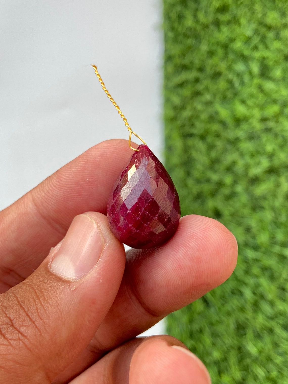 54 Ct. Vintage Natural African Mines Ruby Teardrop ~~ Faceted Ruby Drop ...