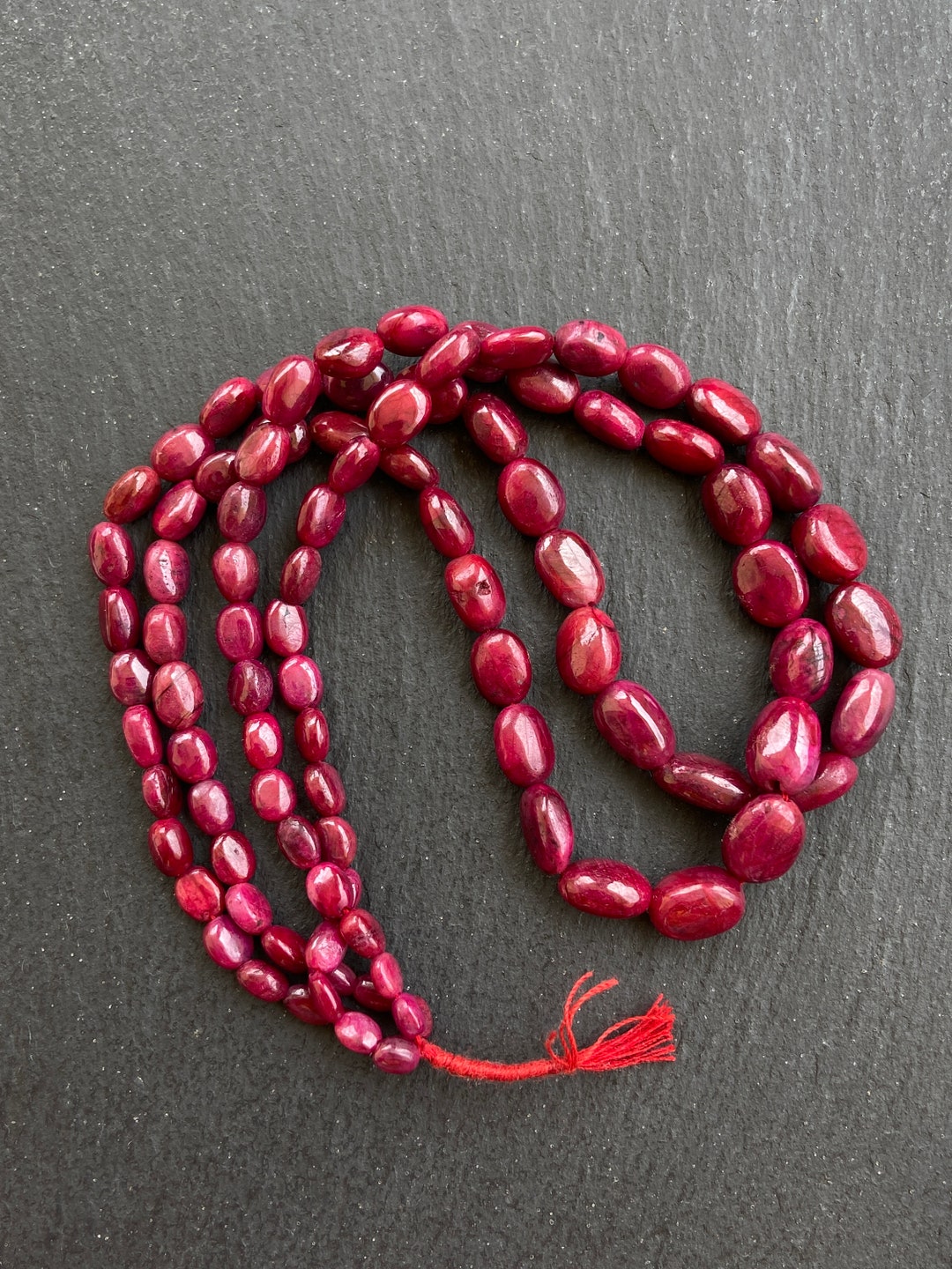 2 Strands 298 Cts Natural Vintage Real Red Ruby Smooth Oval Beads in ...