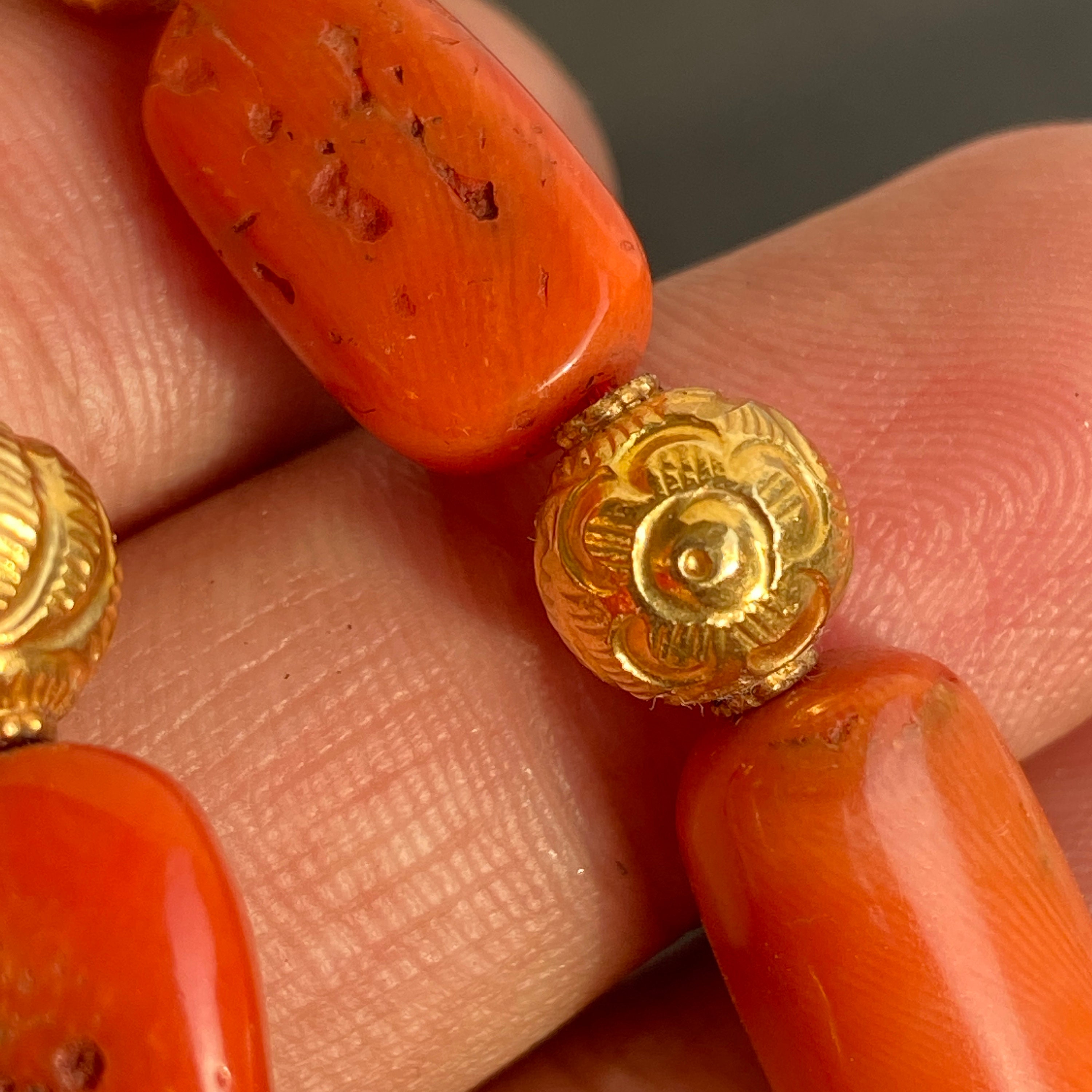 Alluring 24k Gold & Coral Necklace Gold Covered Carved Balls | Etsy
