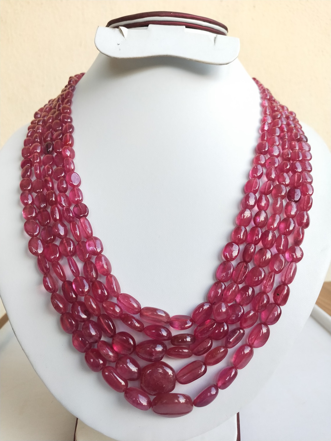 Precious Ruby Necklace Precious Ruby Oval Beads 5 Strand | Etsy