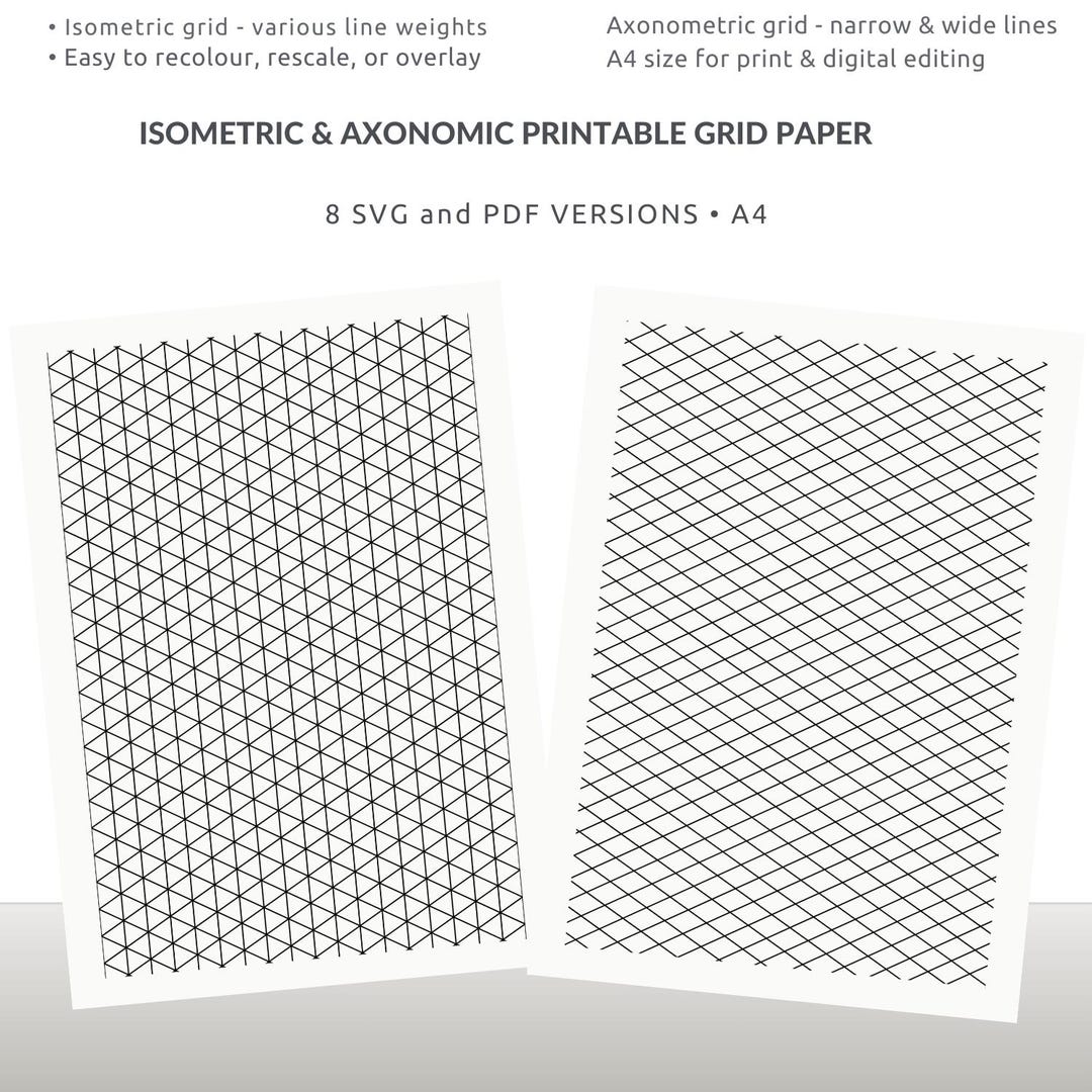 Isometric & Axonometric Grid Paper (SVG/PDF) – A4 Printable Drawing ...