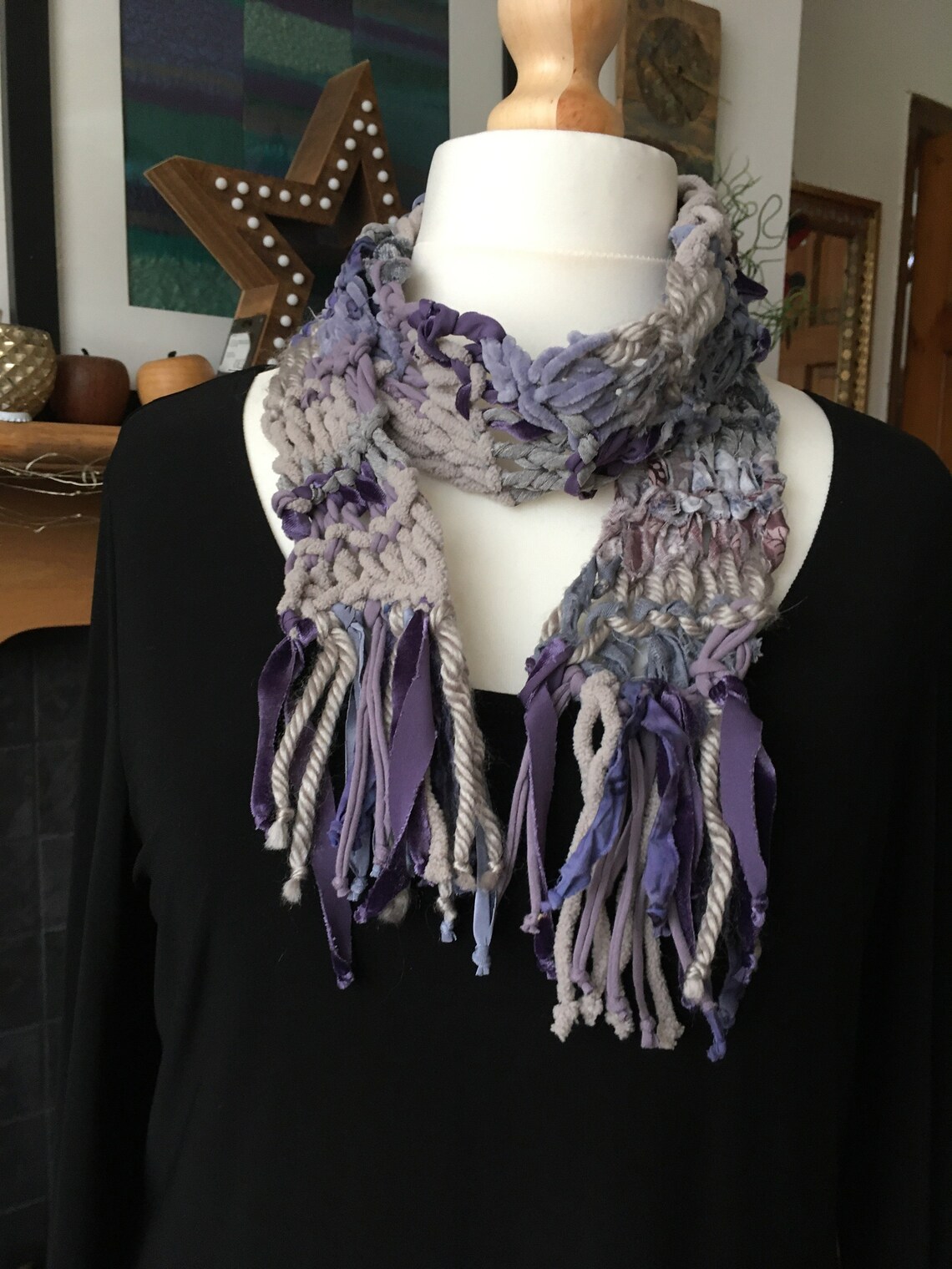 Chunky Handmade Rag Scarf Hand Knitted Boho - Etsy