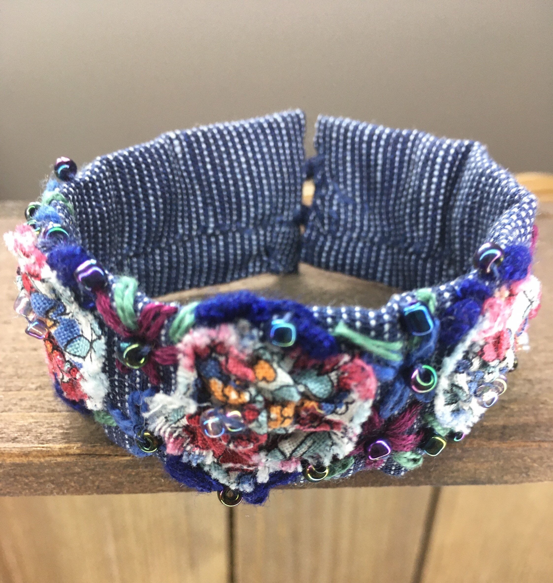 Textile Embroidered Cuff Bracelet,appliqué,recycled,shabbychic,boho ...