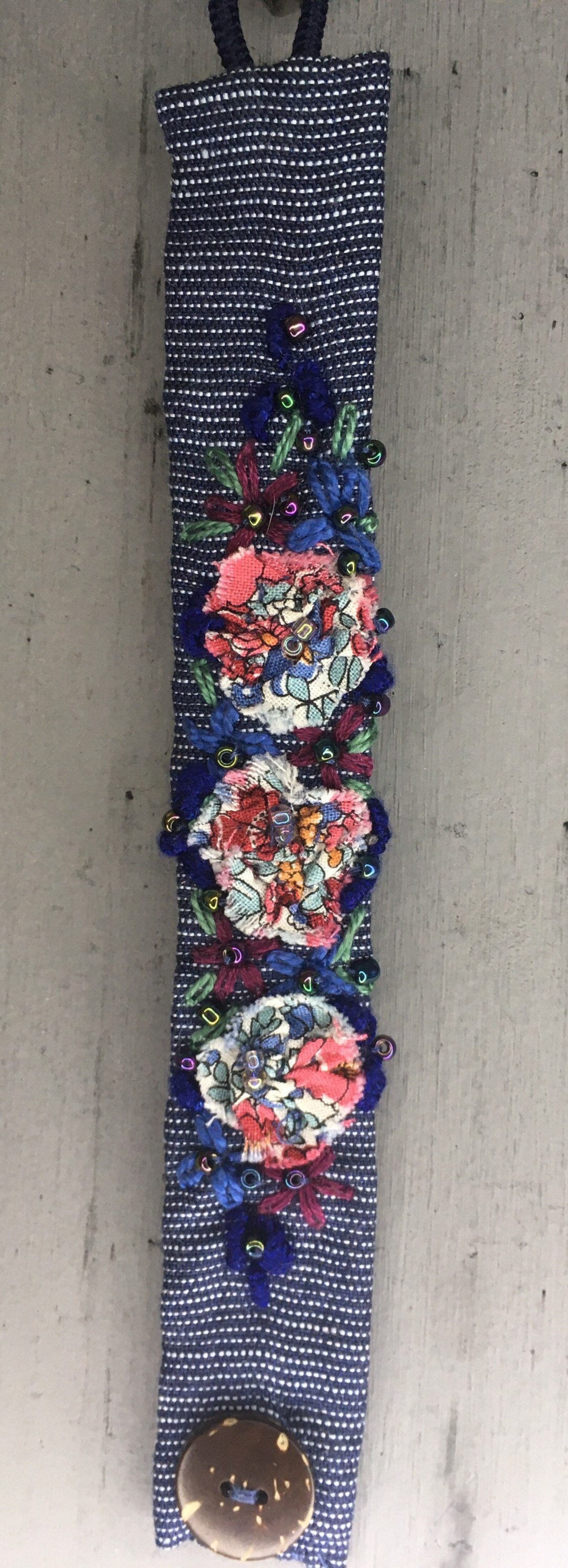 Textile Embroidered Cuff Bracelet,appliqué,recycled,shabbychic,boho ...