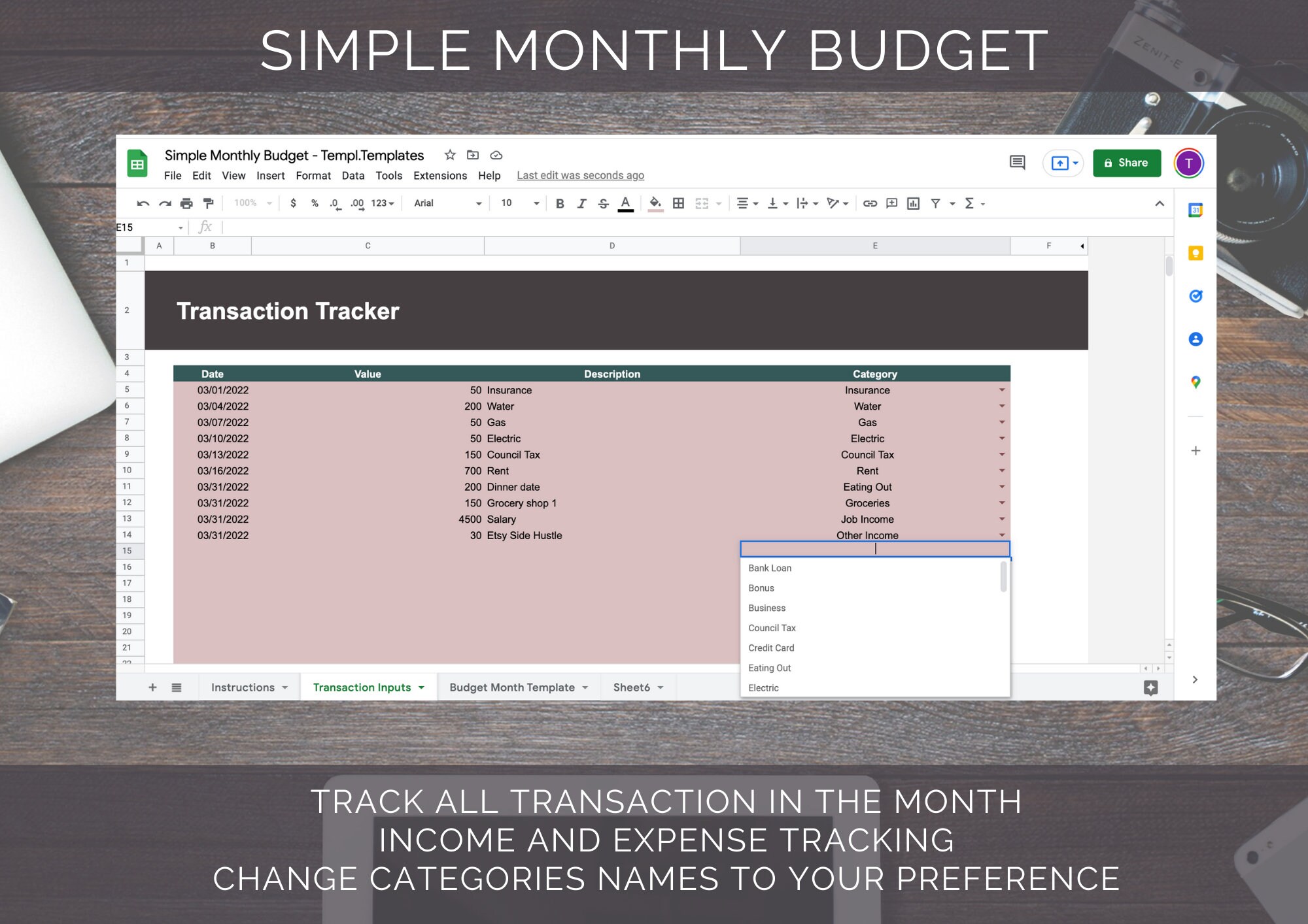 Simple Monthly Budget Spreadsheet | Budget Template | Personal Finance ...