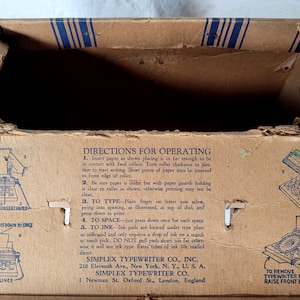Antique Simplex Model A Typewriter in Original Box / Toy Typewriter ...