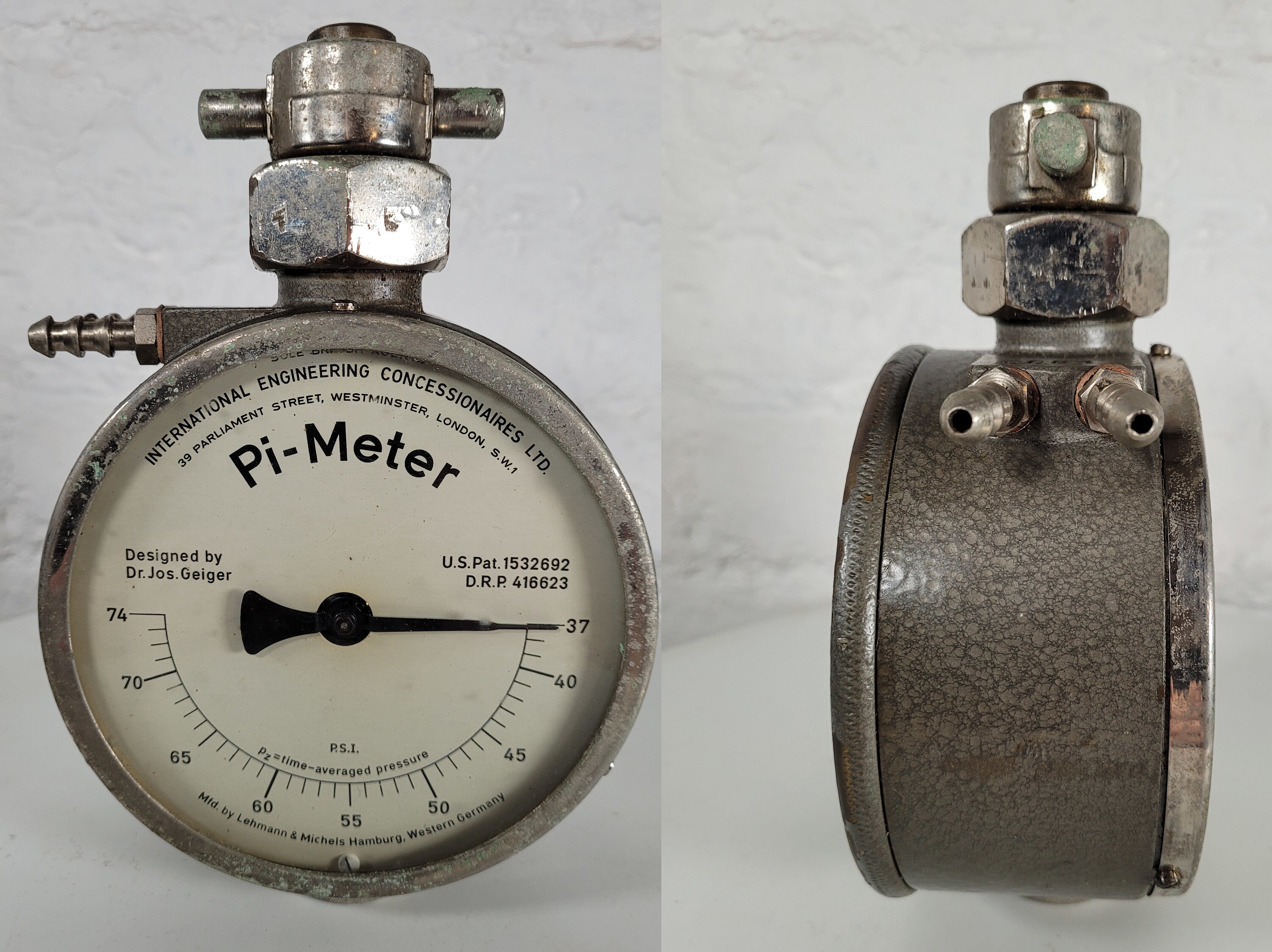 Vintage Pi-meter / Vintage Pressure Gauge / Vintage Lehman and Michels ...