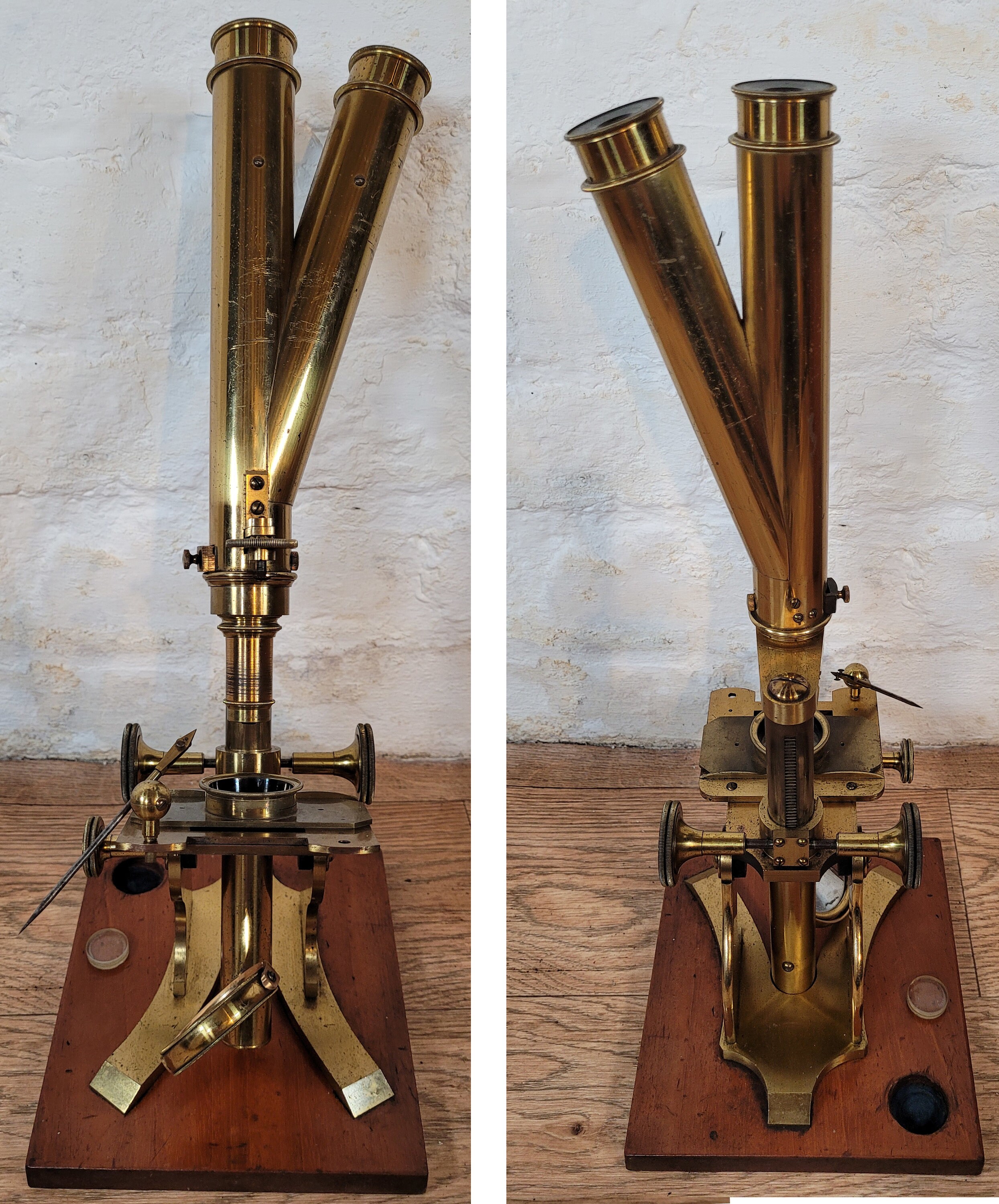 Antique Brass Binocular Microscope / Victorian Binocular Microscope ...