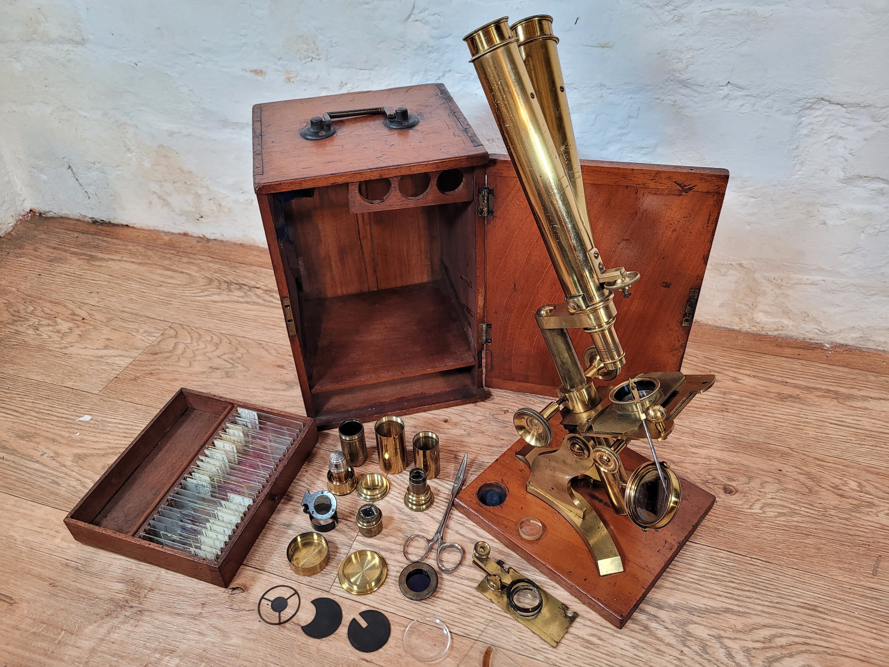 Antique Brass Binocular Microscope / Victorian Binocular Microscope ...