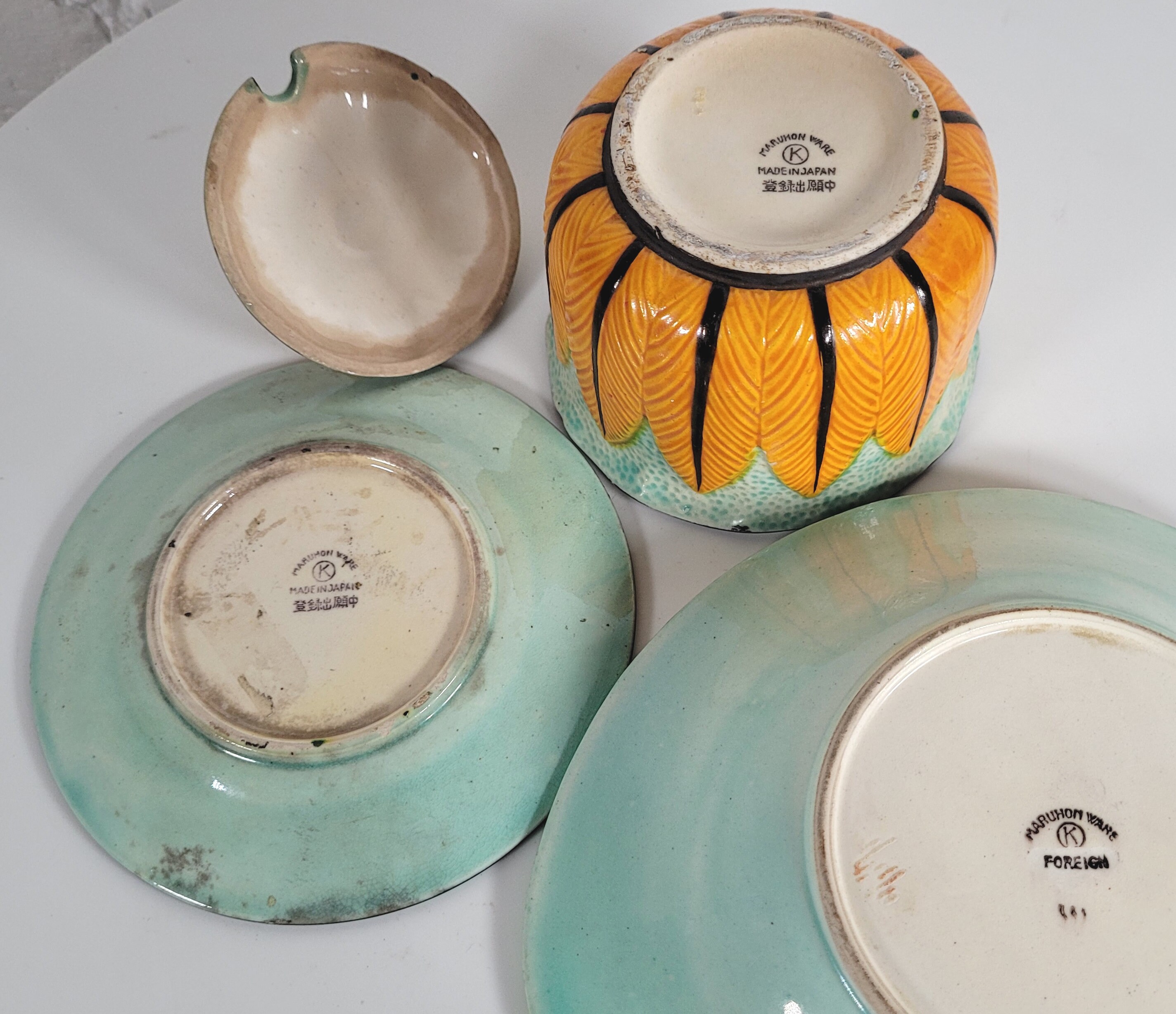 A Collection of Floral Japanese Maruhon Ware Pottery / Conserve Jar ...