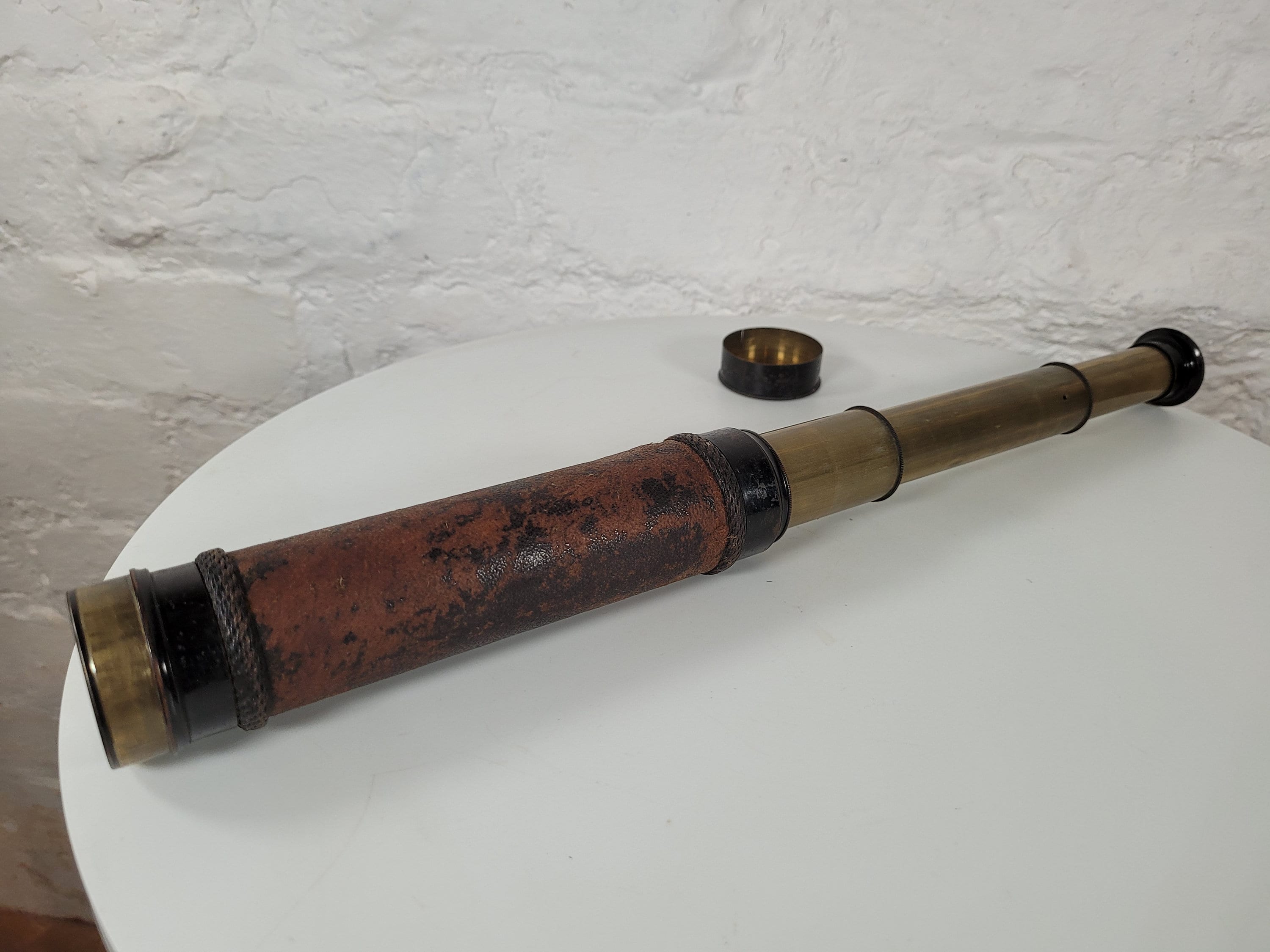 Antique Telescope / Three Draw Leather Bound Brass Telescope - Etsy