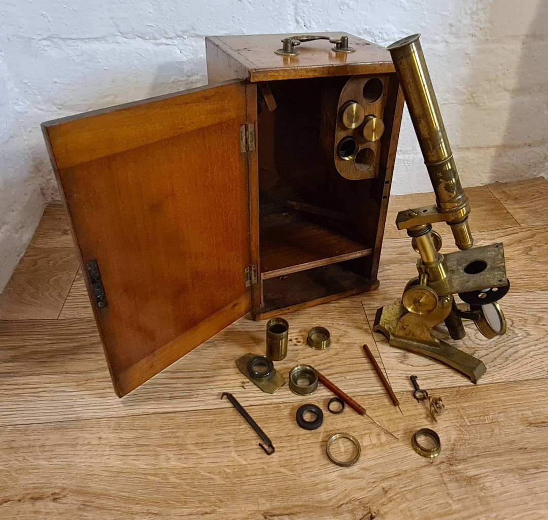 Antique Microscope / Victorian Brass Bar-limb Microscope With of ...