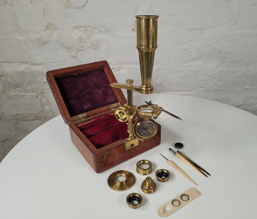 Rare Miniature Carry-gould Type Georgian Microscope / Antique Brass ...