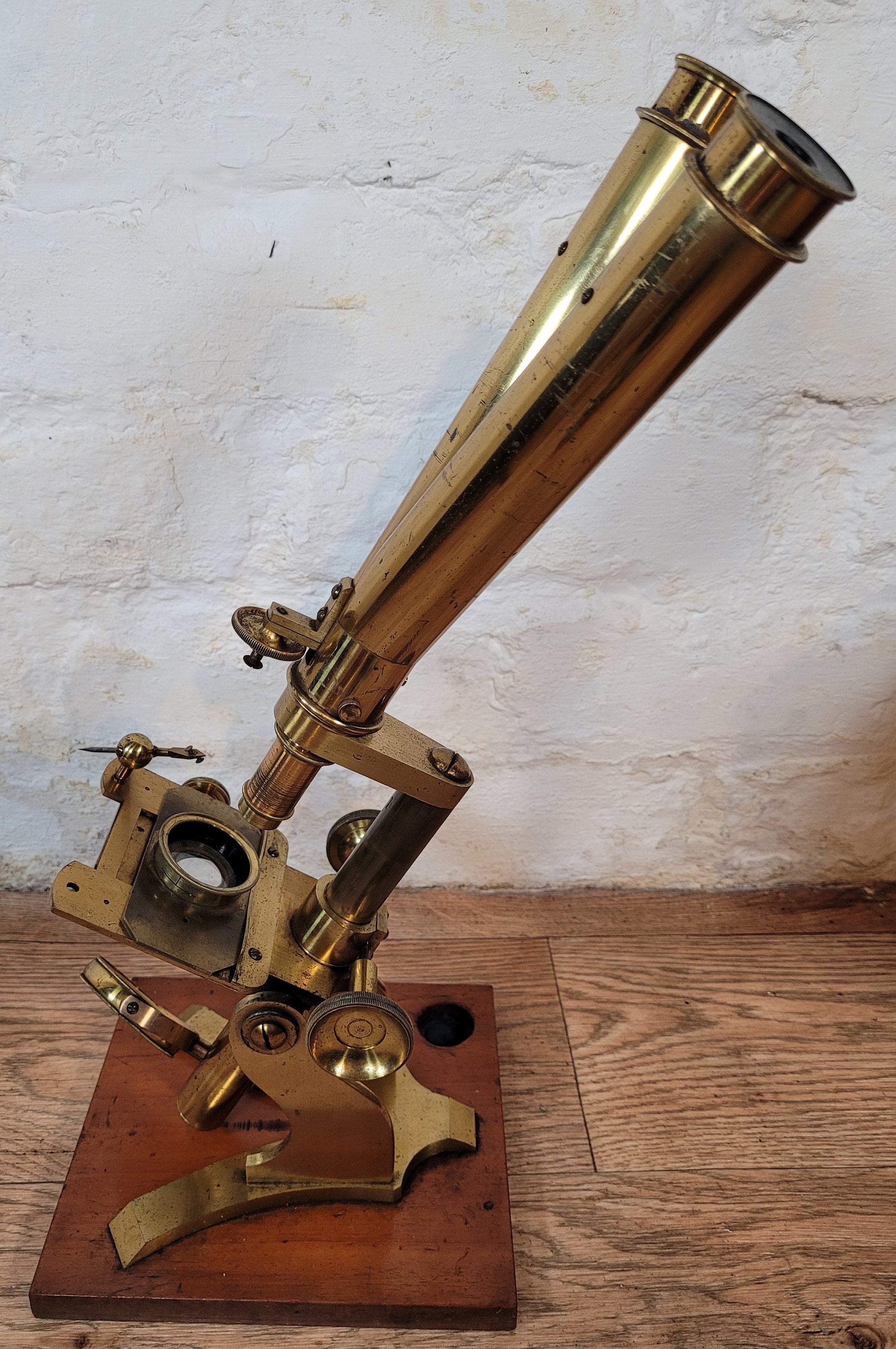 Antique Brass Binocular Microscope / Victorian Binocular Microscope ...