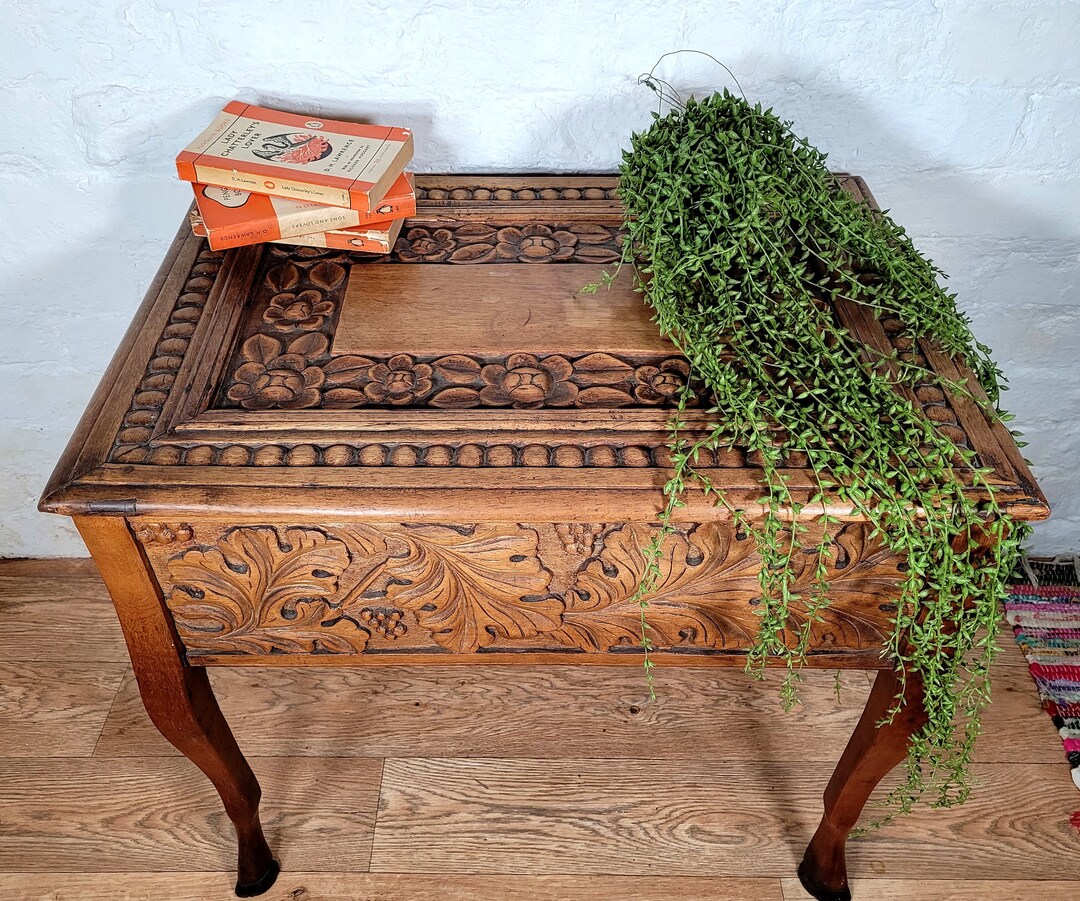 Vintage Wooden Carved Table With Storage / European Table / Antique ...