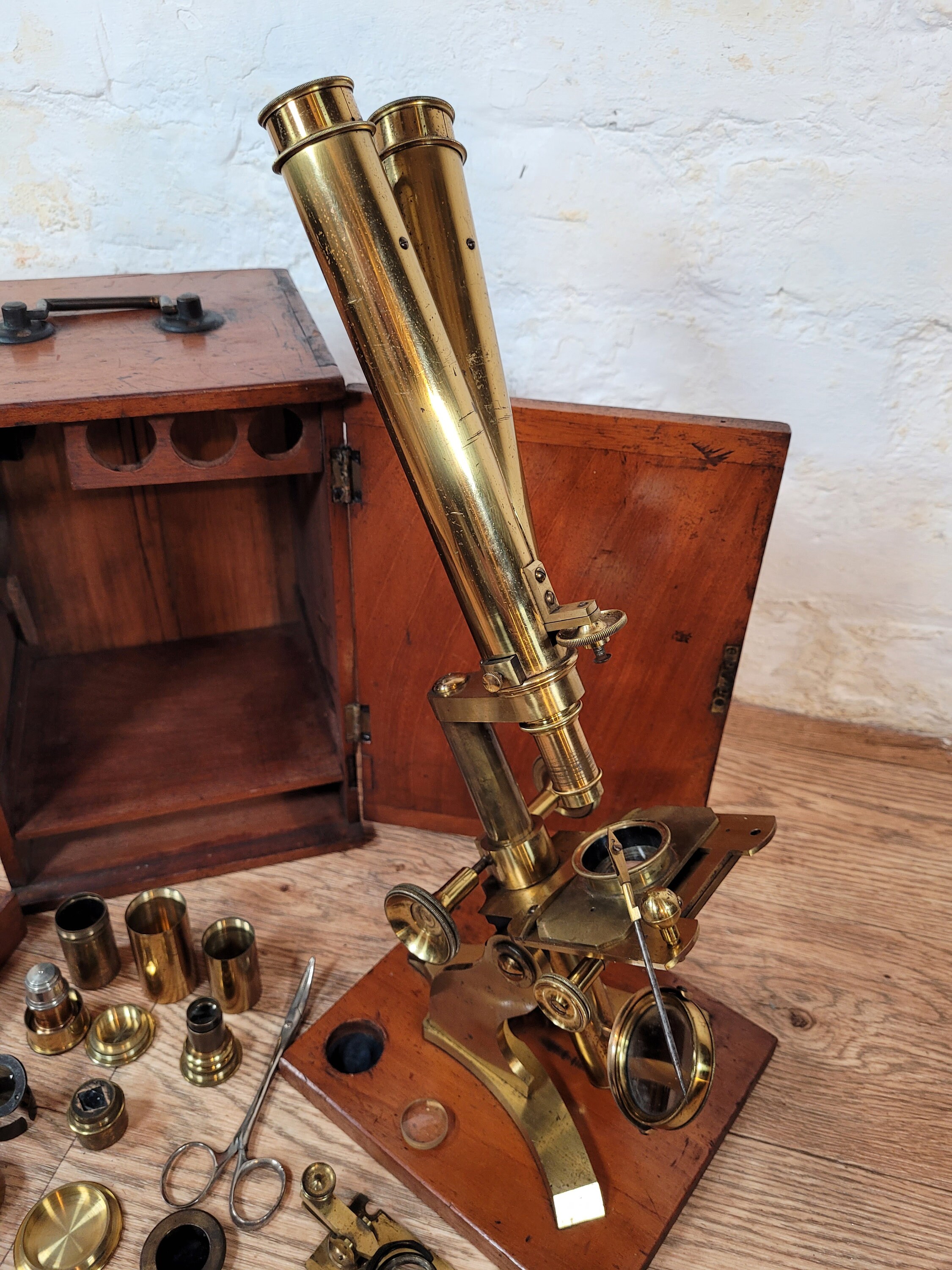 Antique Brass Binocular Microscope / Victorian Binocular Microscope ...