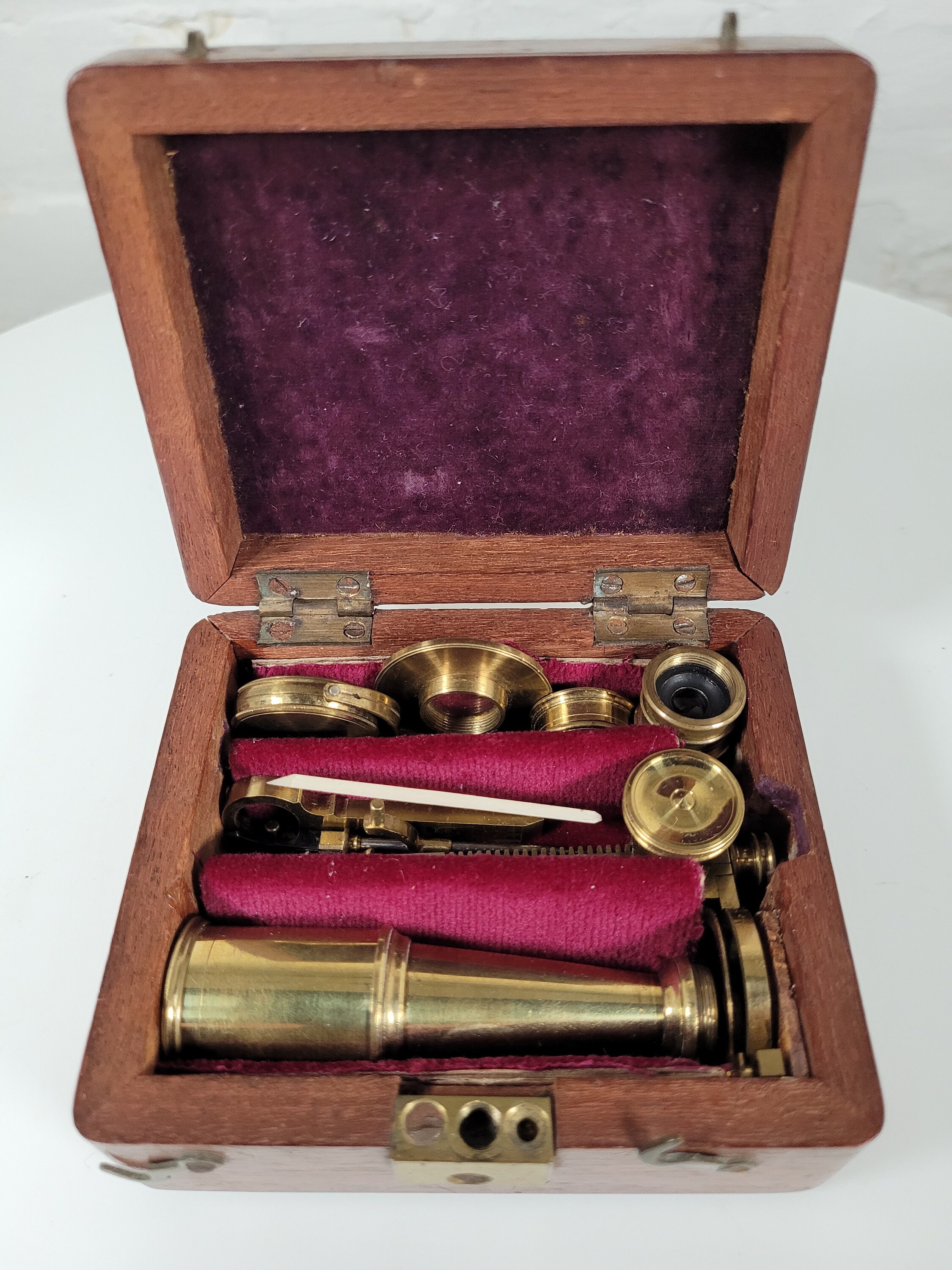 Rare Miniature Carry-gould Type Georgian Microscope / Antique Brass ...