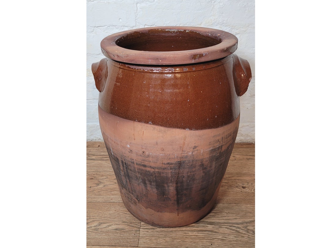 Antique Terracotta and Glaze Planter / Antique Ceramic Bread Crock ...