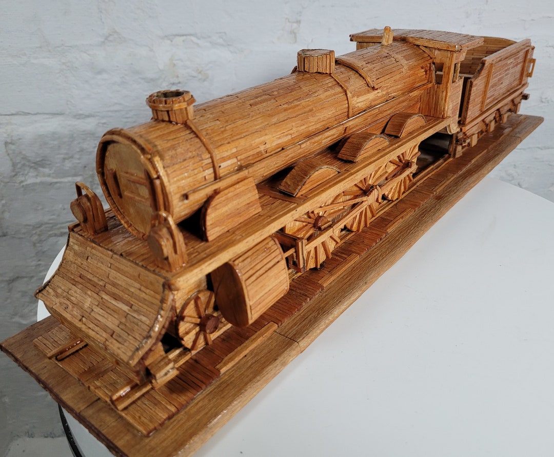 Vintage Model Steam Locomotive / Match Stick Train Model / Wooden Steam ...