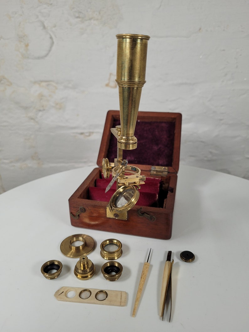 Rare Miniature Carry-gould Type Georgian Microscope / Antique Brass ...