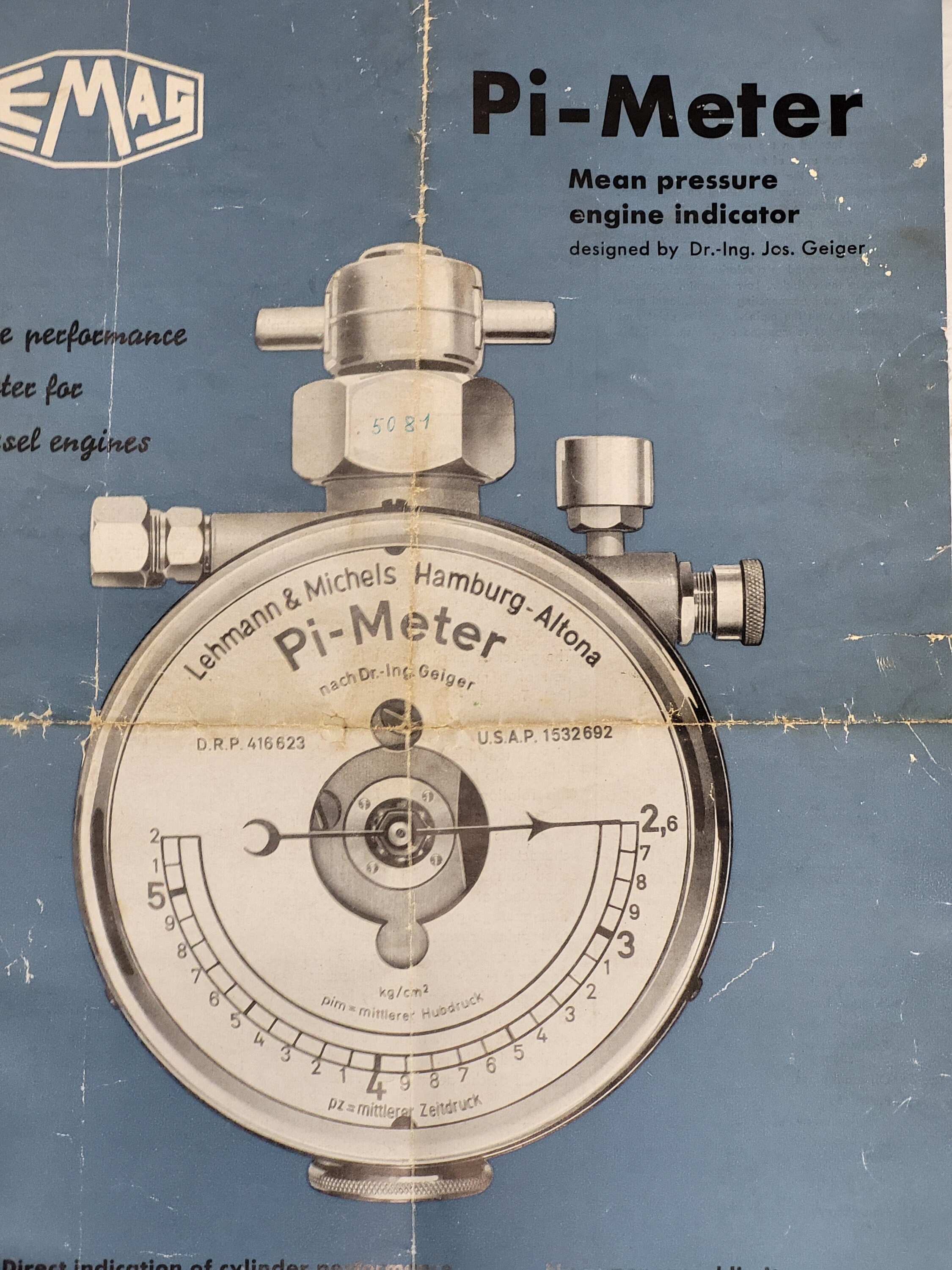 Vintage Pi-meter / Vintage Pressure Gauge / Vintage Lehman and Michels ...